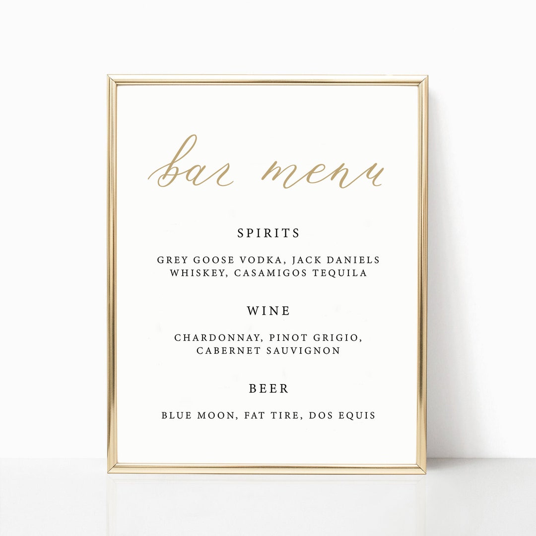 CALLI Bar Menu Sign, Printable Wedding Bar Menu, Alcohol Drinks Menu ...