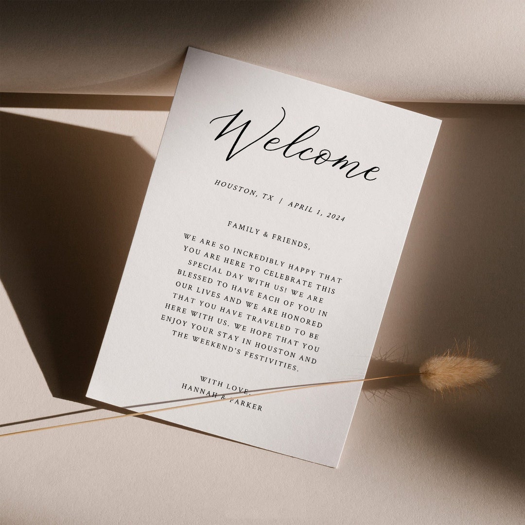 CALLI Printable Wedding Welcome Letter, Wedding Welcome Bag Letter ...