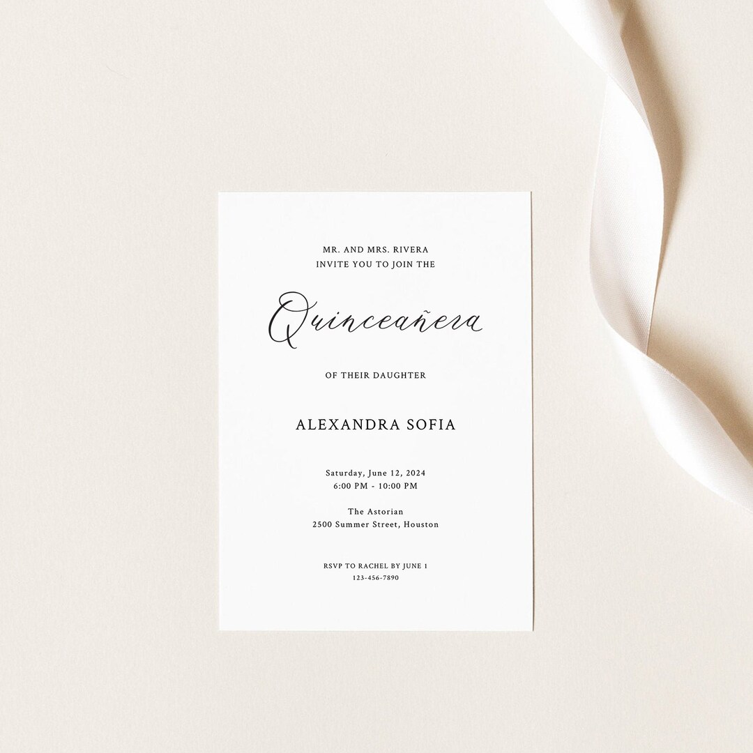 QUINCE / Invitación Quinceañera, Caligrafía Minimalista Plantilla de ...