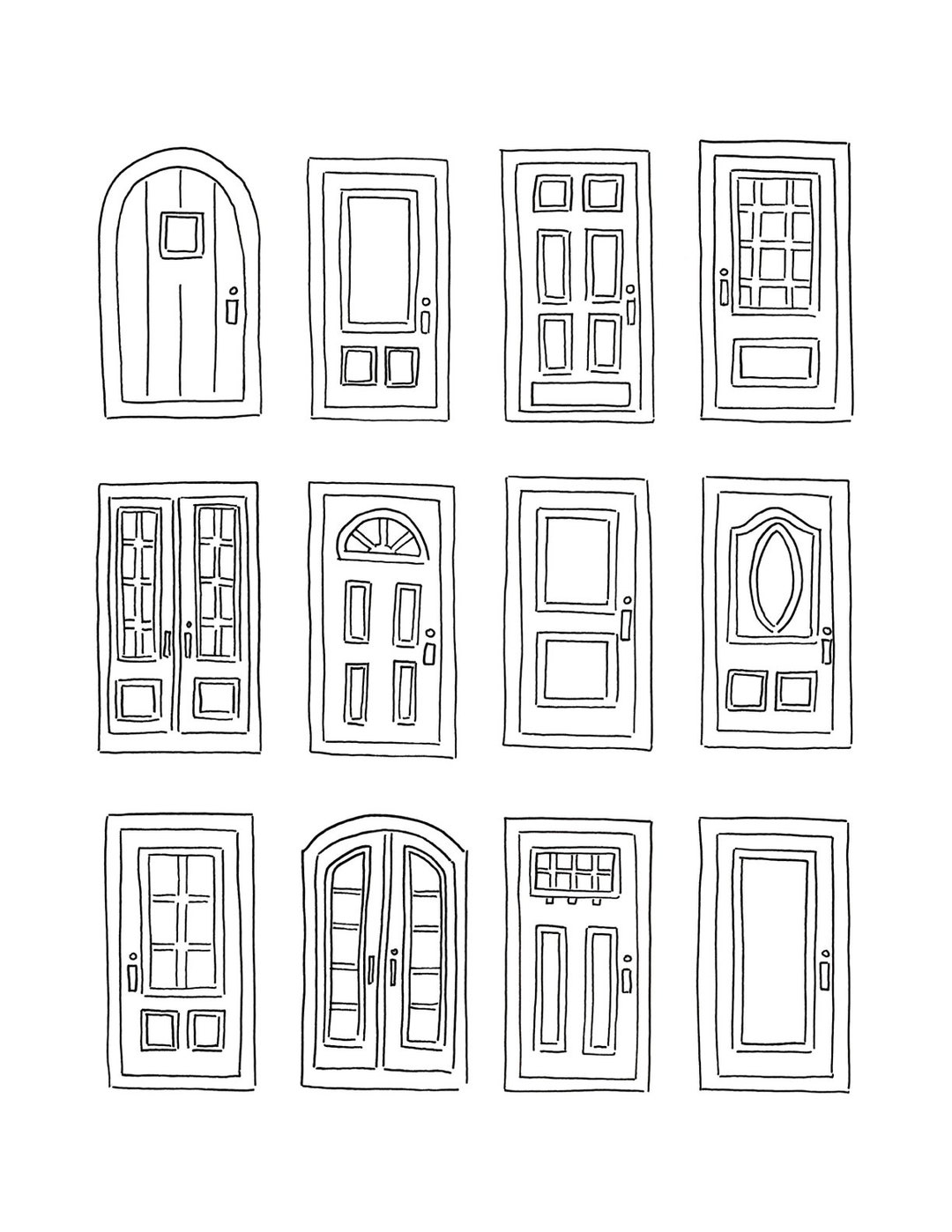 Home Office Decor dozen Doors Hand Drawn Printable Wall Art 8x10, Home ...