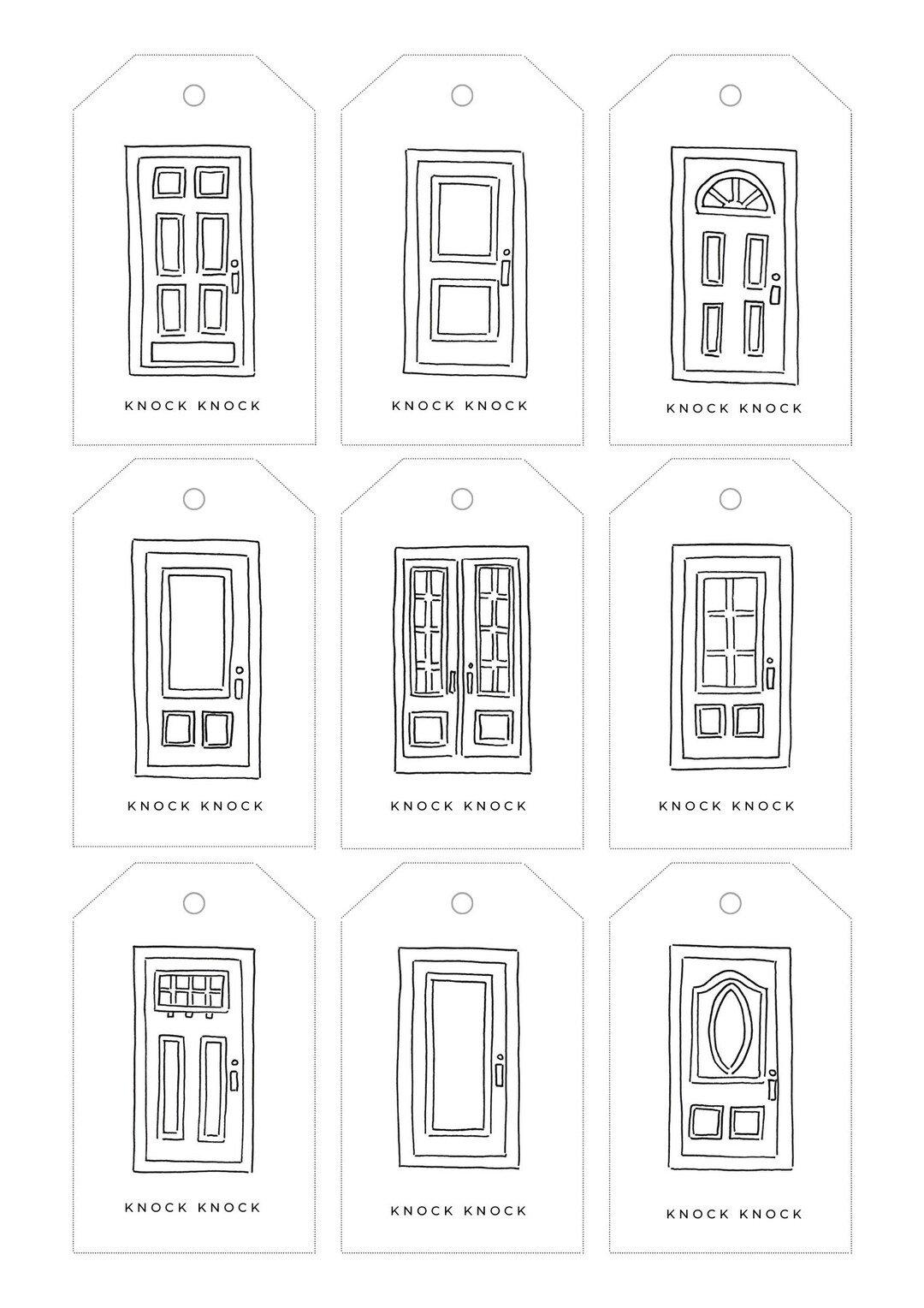 Gift Tags for the Host Printable knock Knock 9 Hand Drawn Door Designs ...