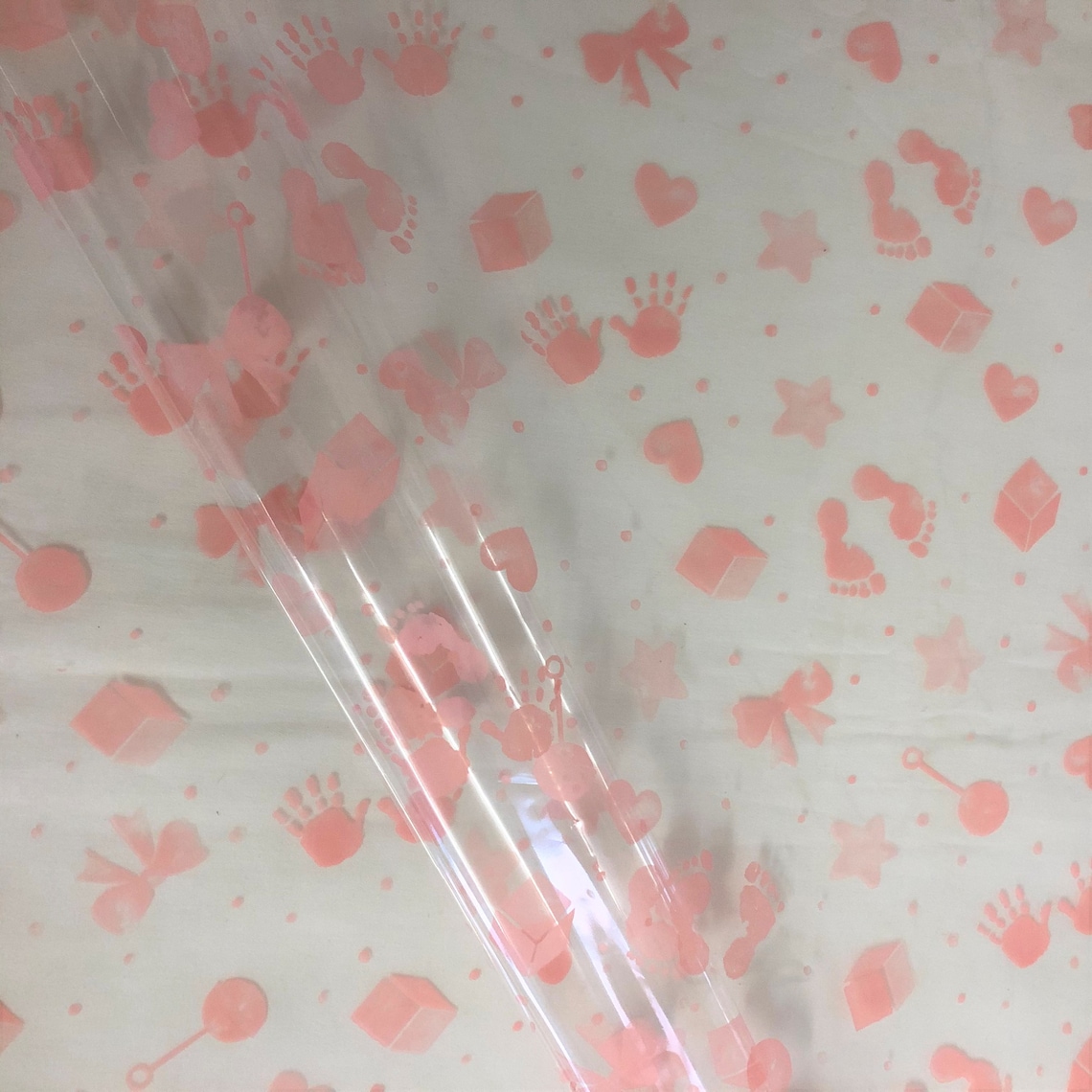 Baby Girl Prints Pink Cellophane Gift Wrap 80cm Wide 5 / 10 / 20 Metre ...