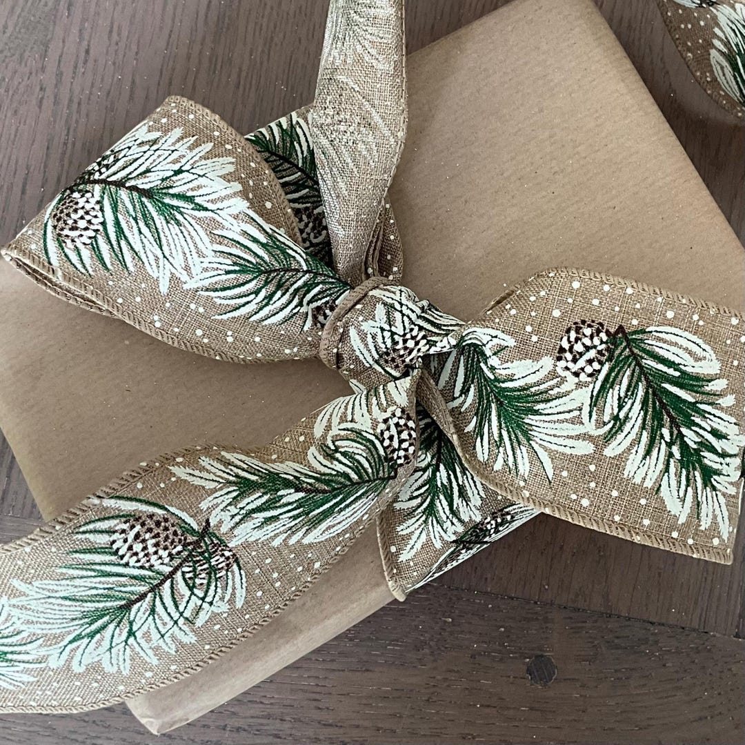 Christmas Ribbon *christmas Spruce Design* Wired Edge Burlap Hessian ...