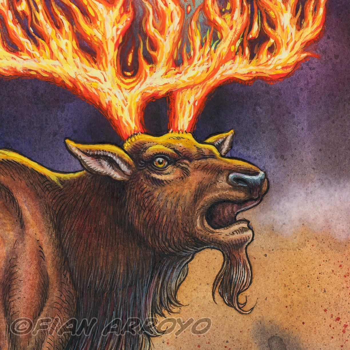 FANTASY ART PRINT, Elk, Fire, Fairy Tale, Mystical, Ravens, Crows ...