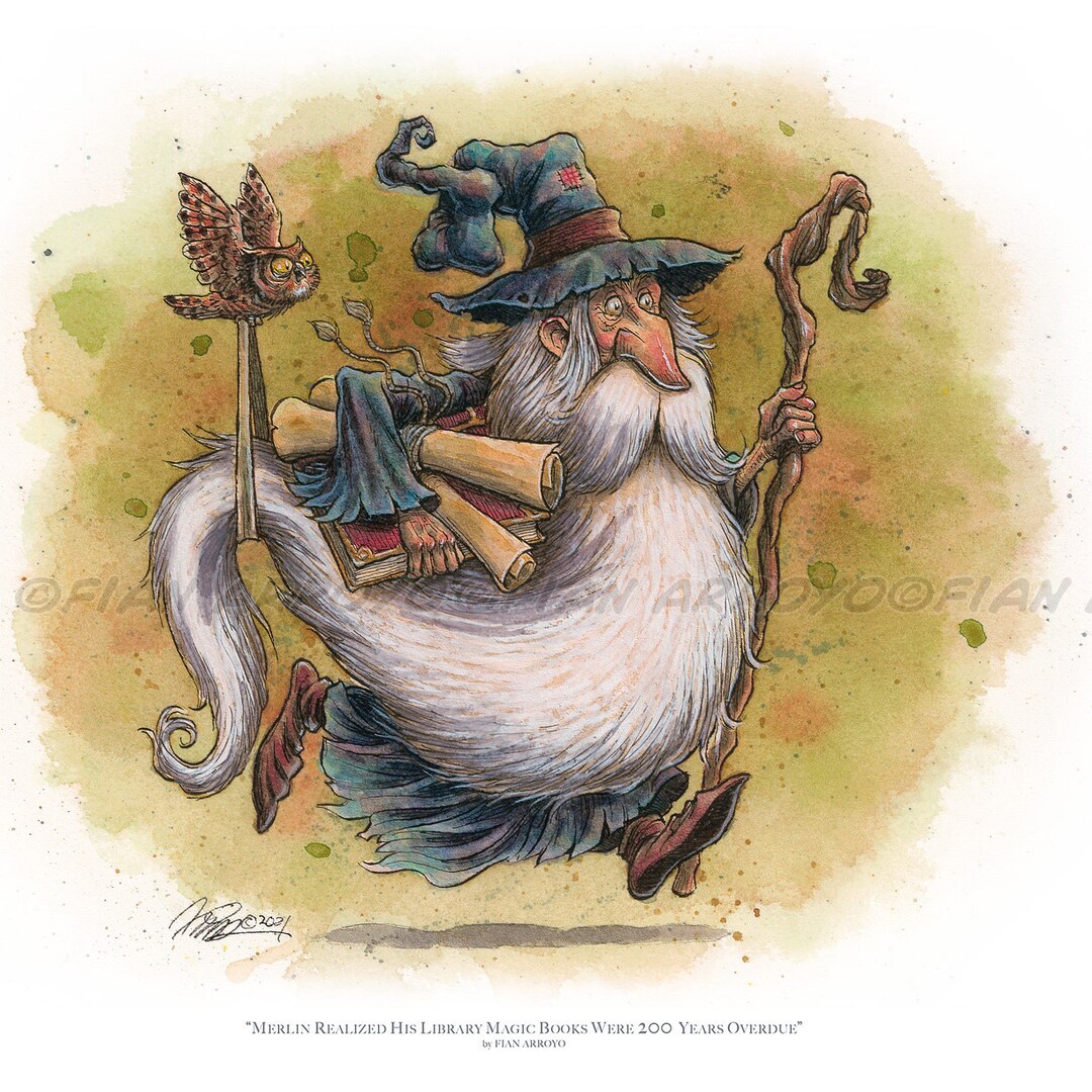 WIZARD - FANTASY - ART - Signed - Print - Merlin - Owl - Magic - Fun ...