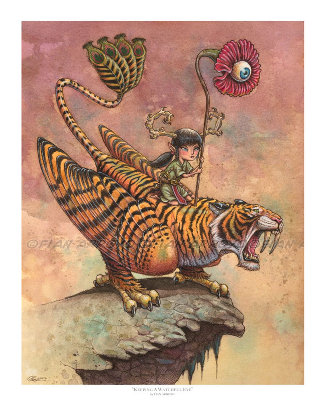 Keeping A Watchful Eye, FANTASY, Signed Titled Fine Art PRINT, Elf ...