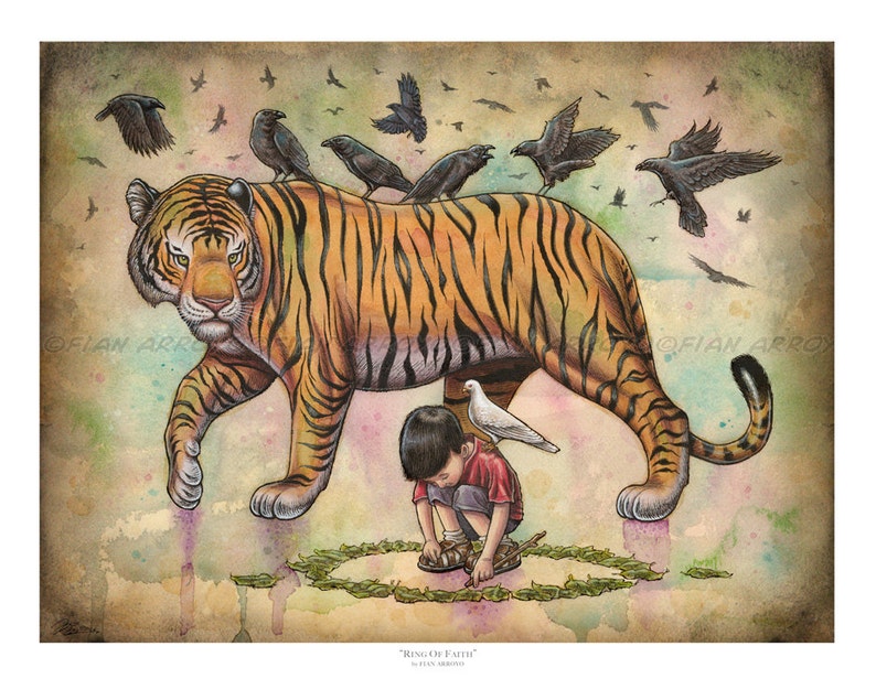 Pop Surrealism Surreal Fantasy TIGER Boy & Tiger Signed - Etsy France