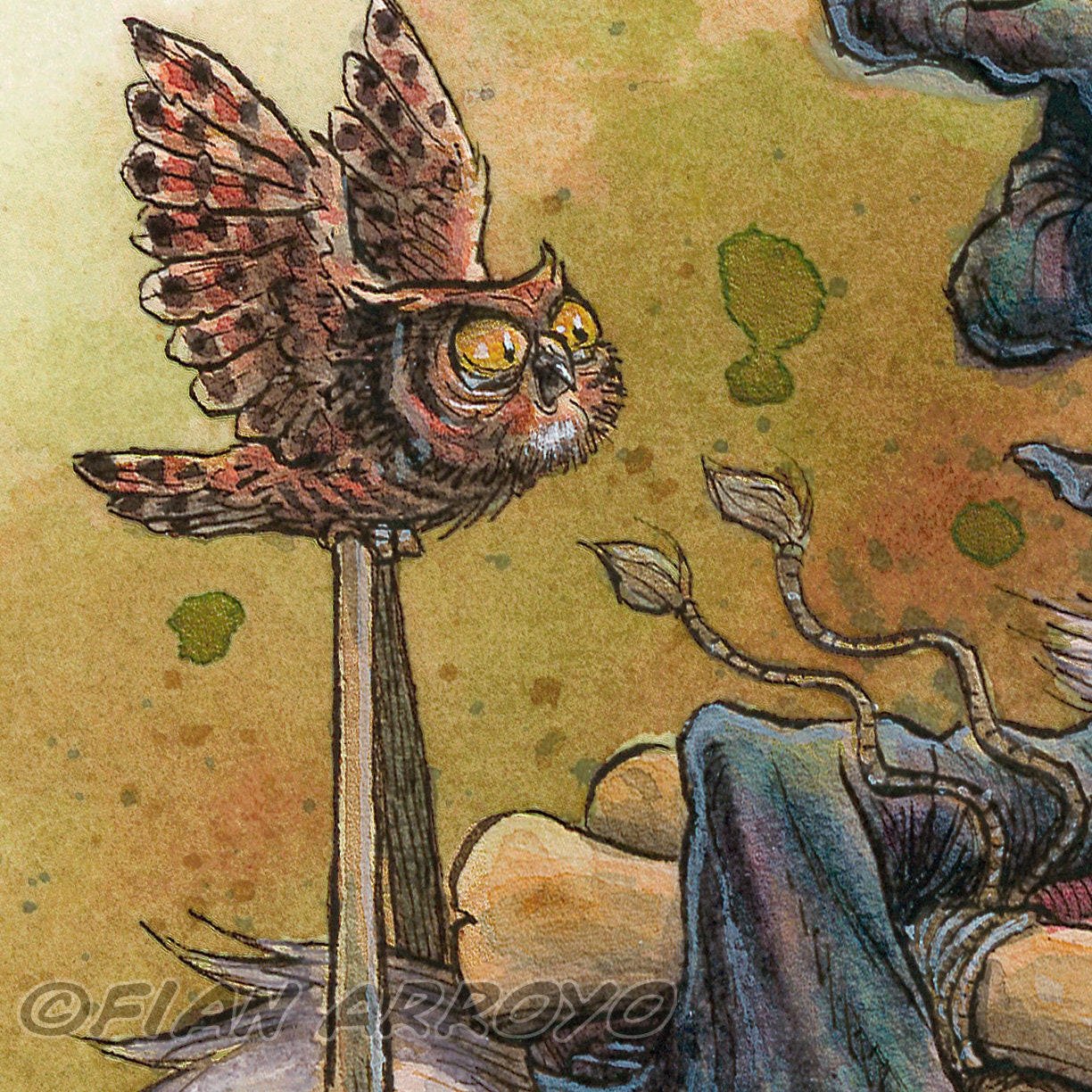 WIZARD - FANTASY - ART - Signed - Print - Merlin - Owl - Magic - Fun ...