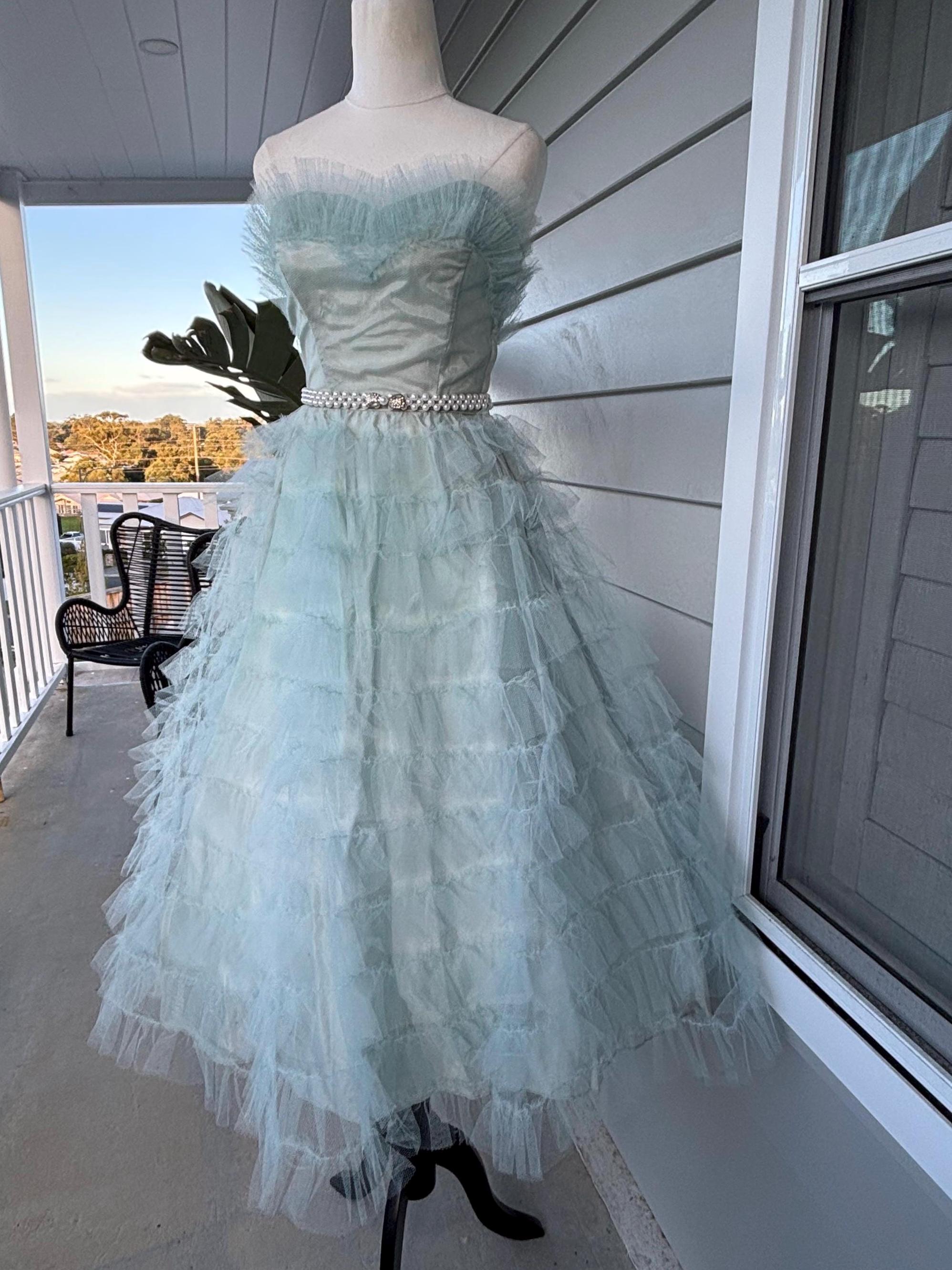 1950s Tulle Ball Gown: Powder Blue Strapless Vintage Dress (xs/small ...