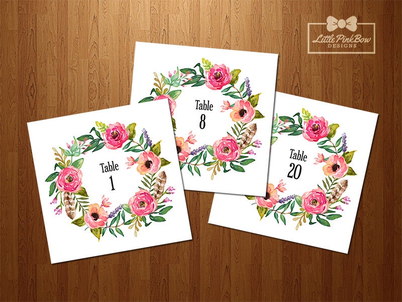 Floral Table Numbers, Floral Printable Table Numbers, Table Numbers 1 ...