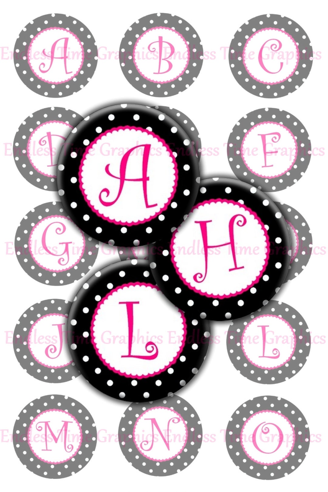 Polka Dot Bottle Cap Images. Alphabet Bottle Cap Images. Pink and Black ...