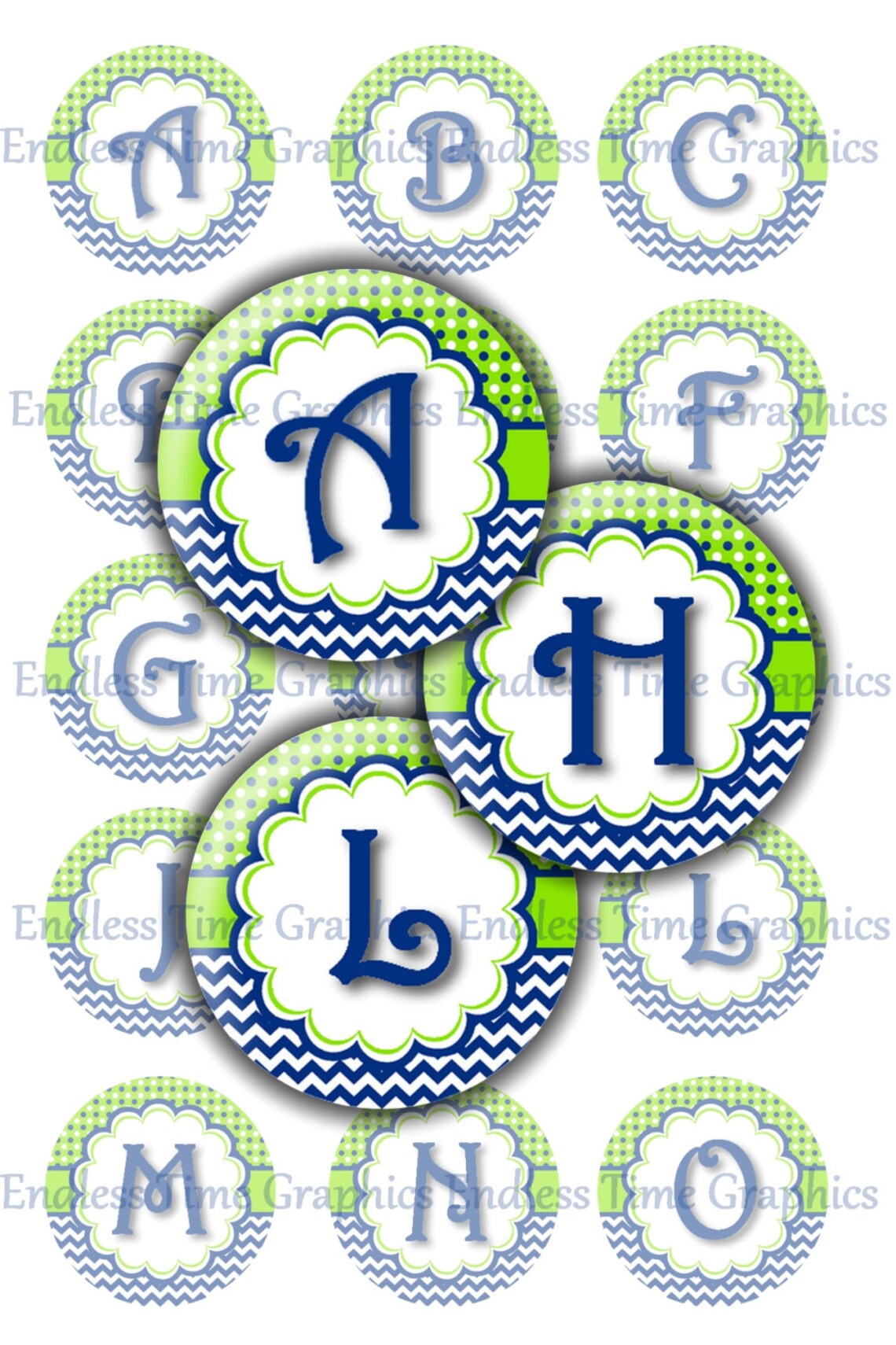 Alphabet Bottle Cap Images DIGITAL Blue and Green Polka - Etsy