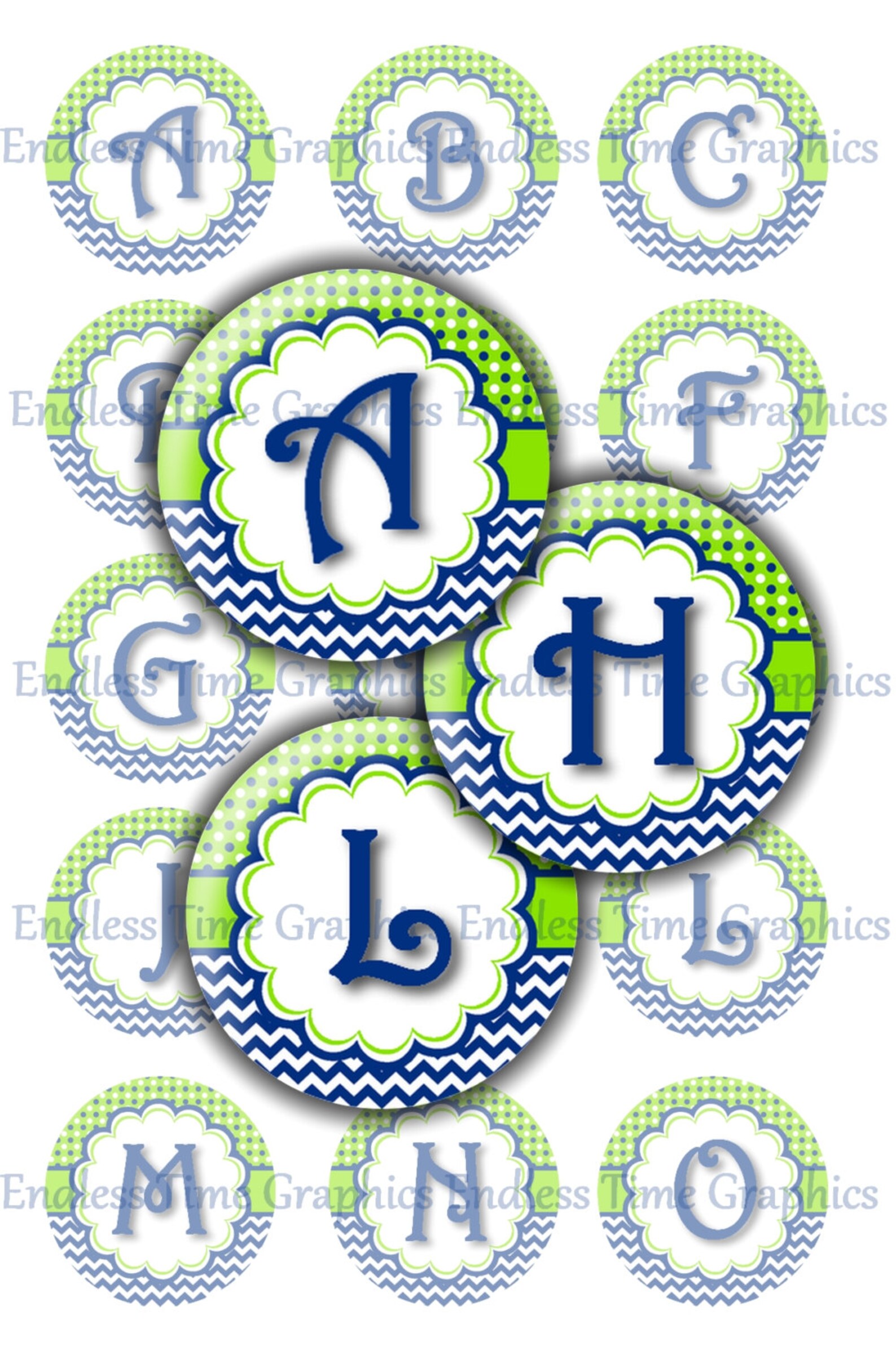 Alphabet Bottle Cap Images ~*DIGITAL*~ Blue and Green Polka Dot Chevron ...