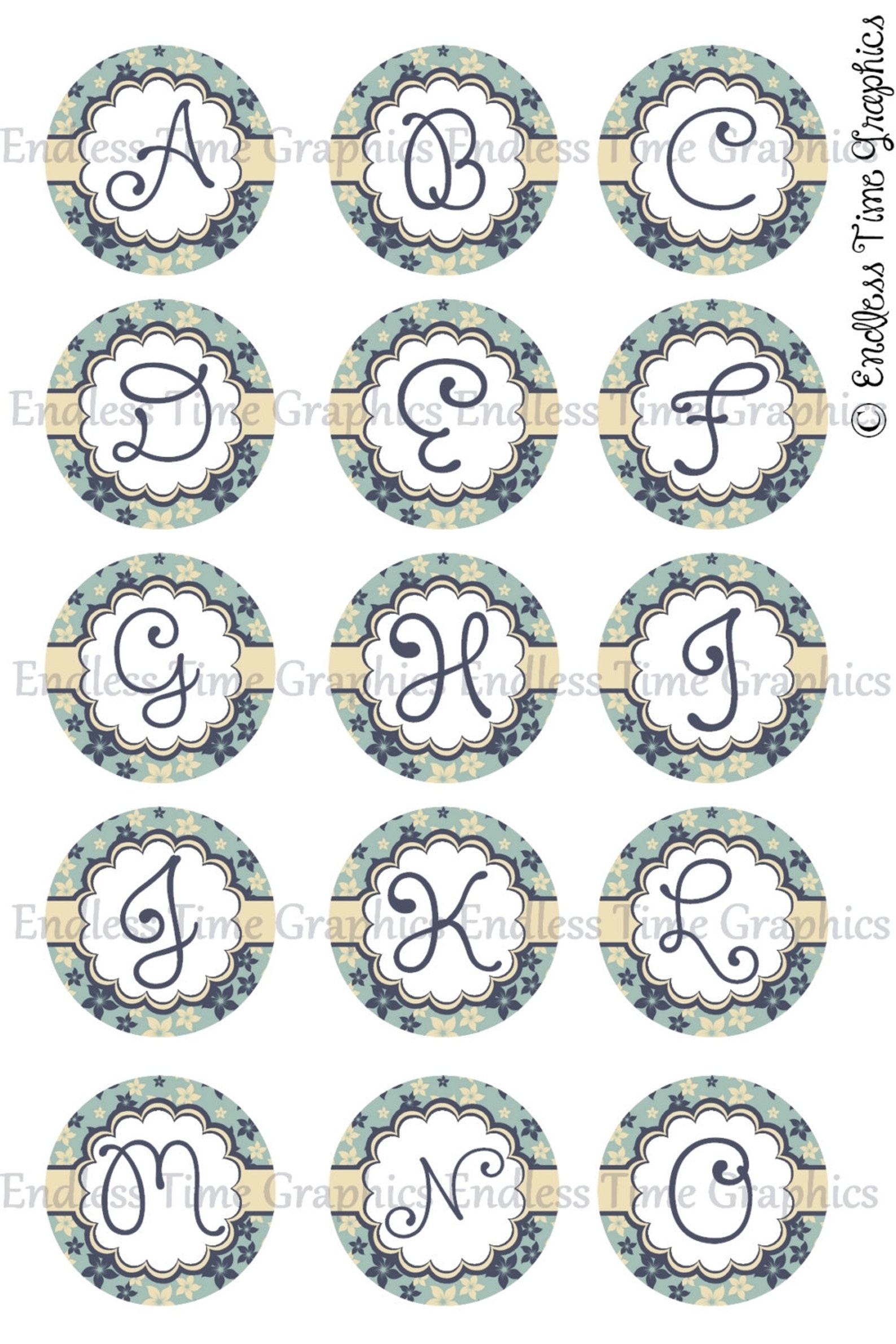 Alphabet Bottle Cap Images. Blue Floral Bottlcap Images. 4x6 Digital ...
