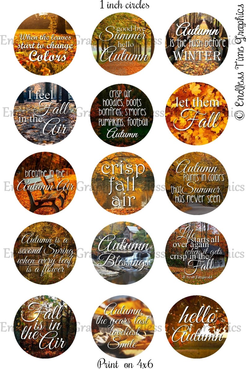 Autumn Bottlecap Images. Fall Quote Bottle Cap Images. 1 Inch - Etsy