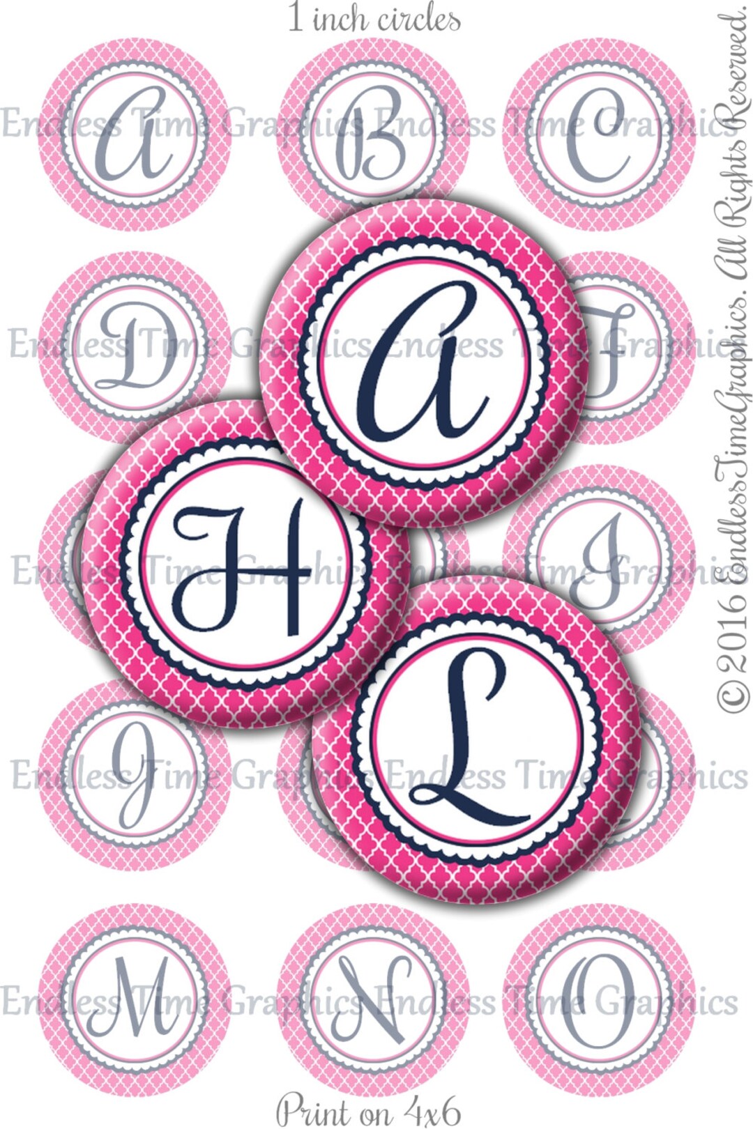 Pink and Navy Bottle Cap Images. 1 Inch Cupcake Toppers. Initial Bottle ...