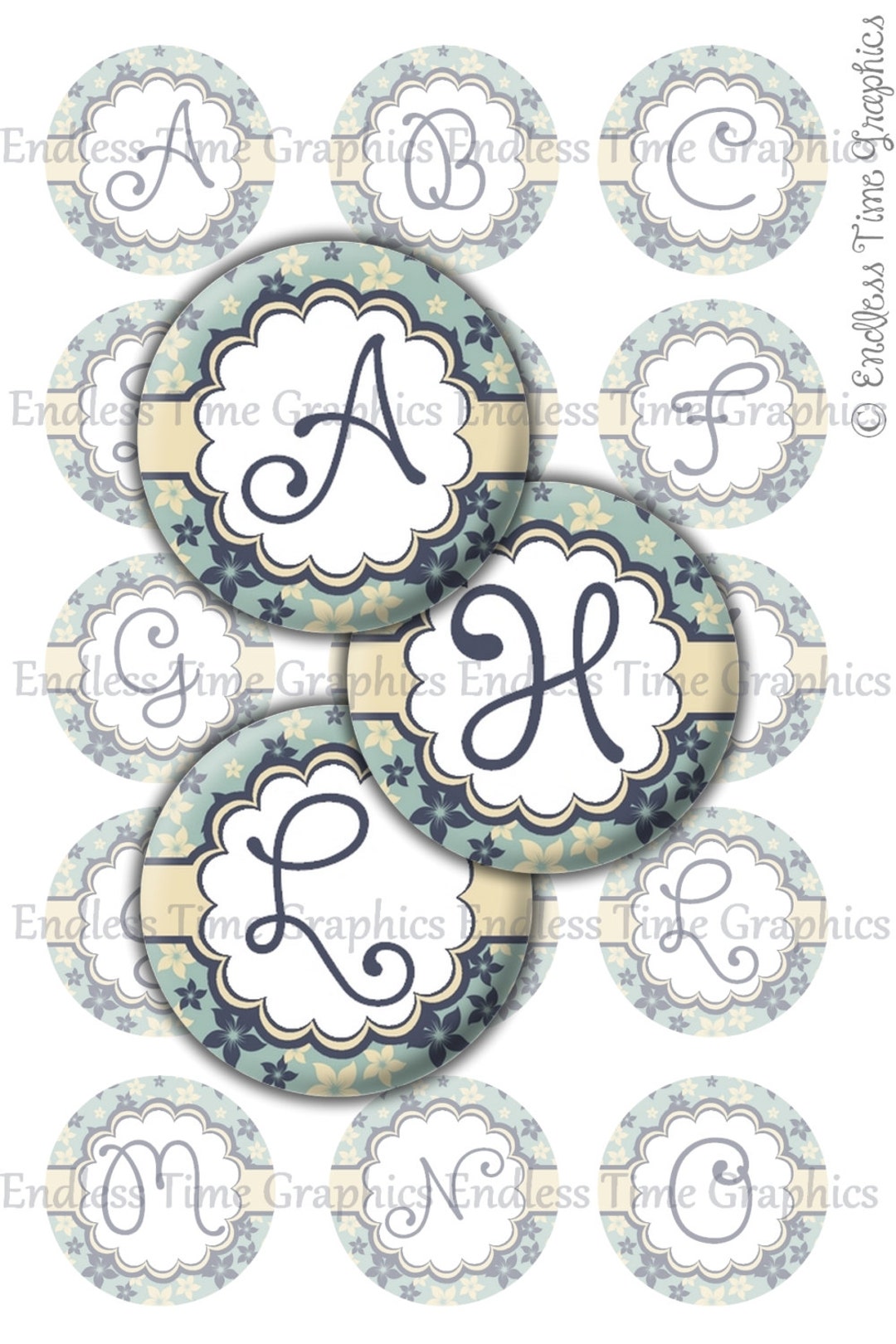 Alphabet Bottle Cap Images. Blue Floral Bottlcap Images. 4x6 Digital ...