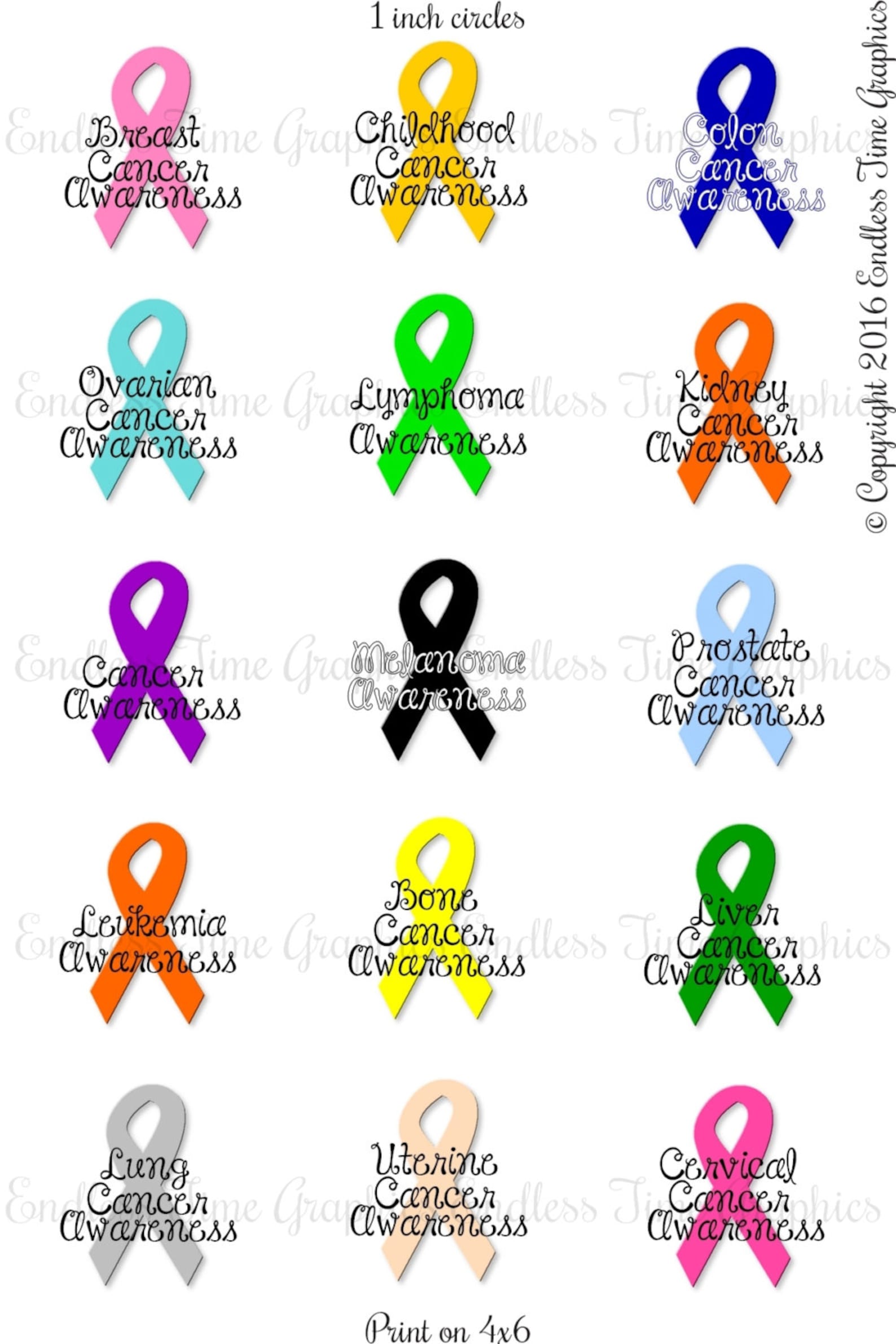 Cancer Awareness Ribbon Bottlecap Images. 1 Inch Digital | Etsy