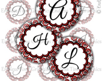 Alphabet Bottle Cap Images. Blue Floral Bottlcap Images. 4x6