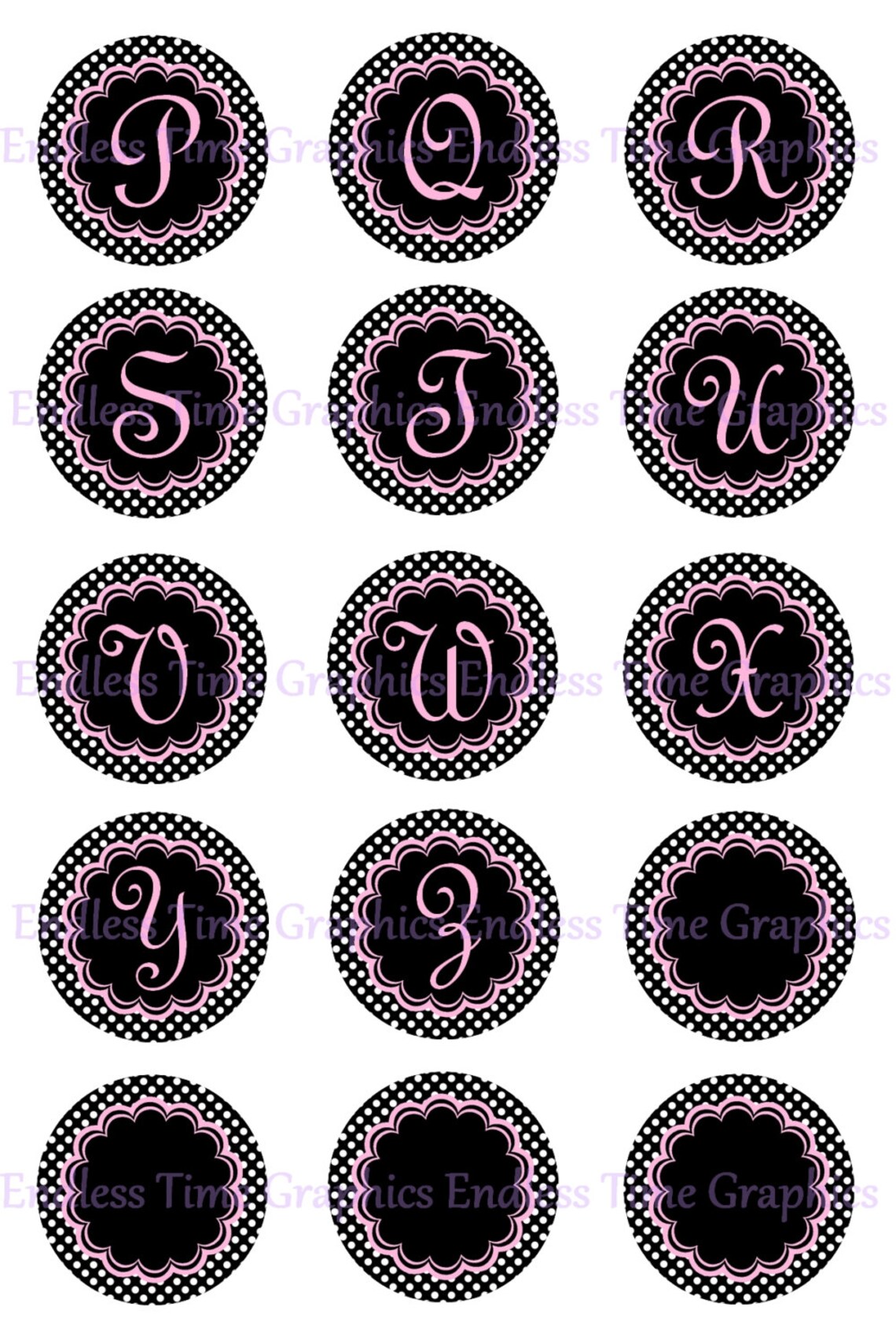 Alphabet Bottle Cap Images DIGITAL Black Polka Dot | Etsy
