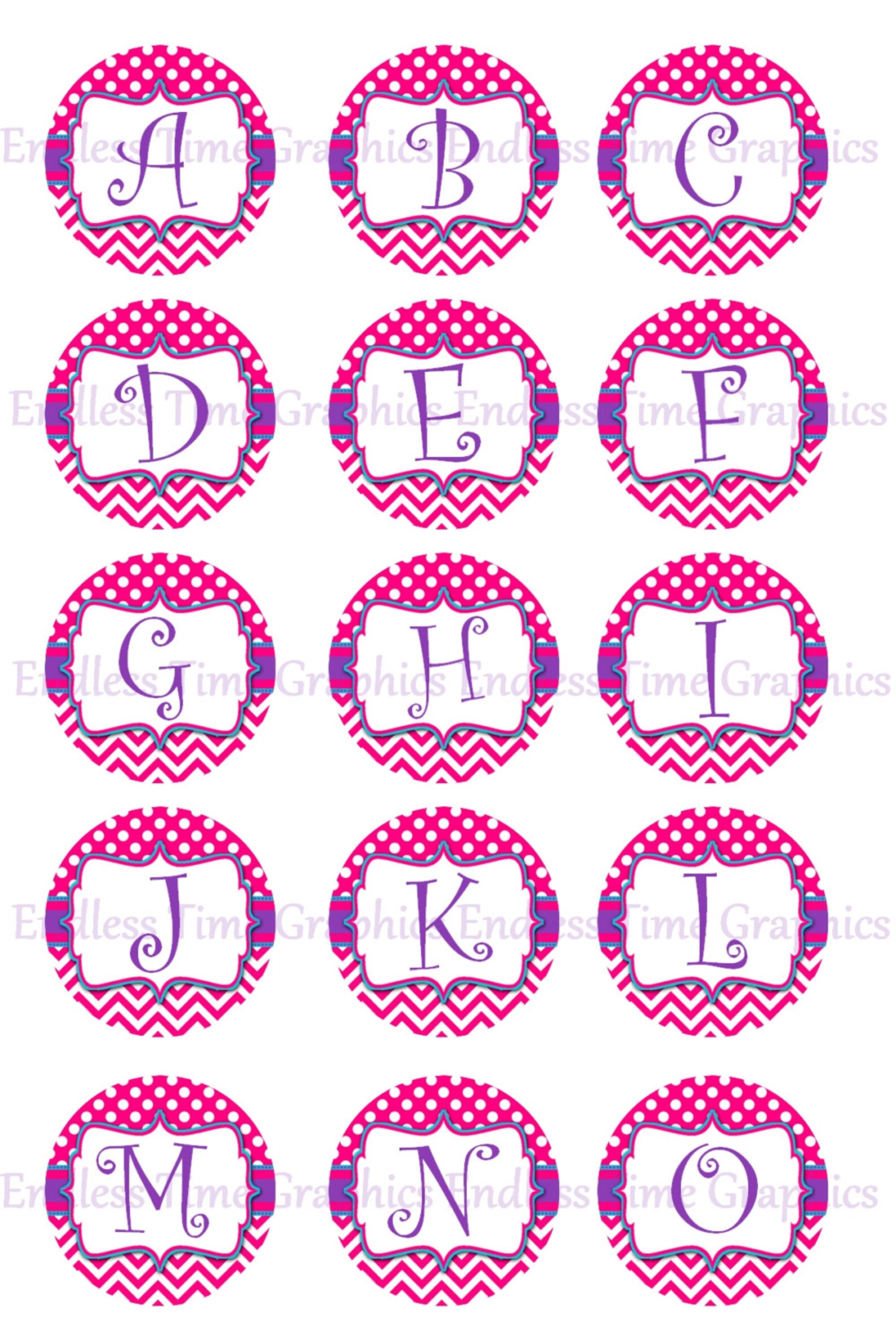 Alphabet Bottle Cap Images DIGITAL Hot Pink Chevron and - Etsy
