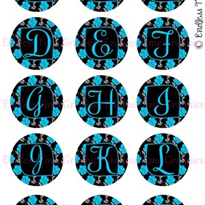 Alphabet Bottle Cap Images ~*DIGITAL*~ Blue Floral Full Alphabet W/ 4 ...
