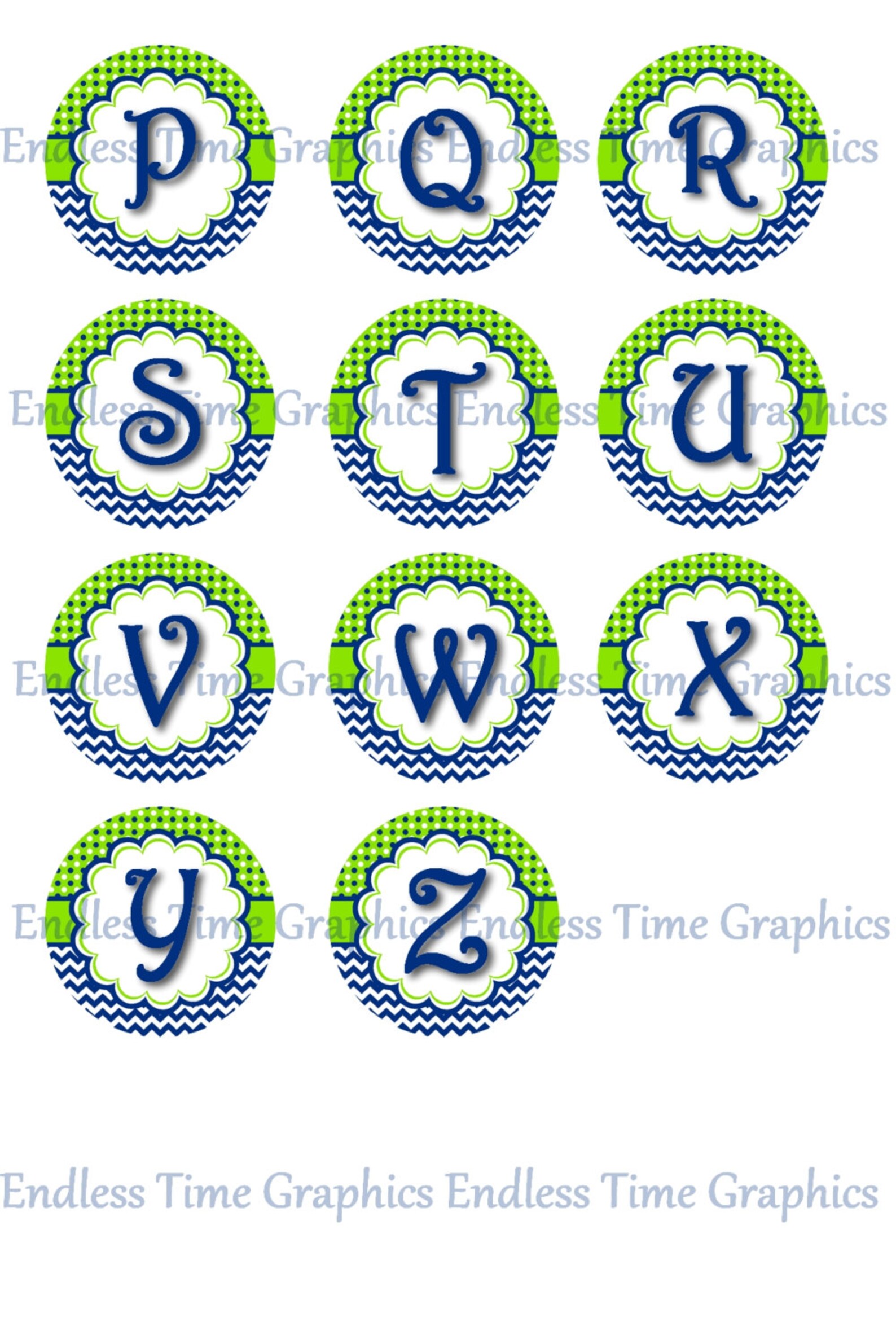 Alphabet Bottle Cap Images ~*DIGITAL*~ Blue and Green Polka Dot Chevron ...
