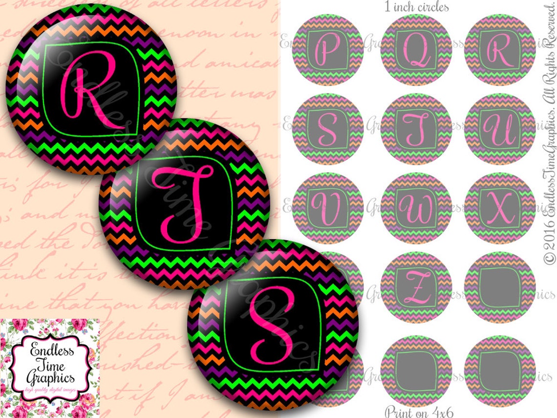 Neon Bottlecap Images. Initial Digital Bottle Cap. 1 Inch Circle ...