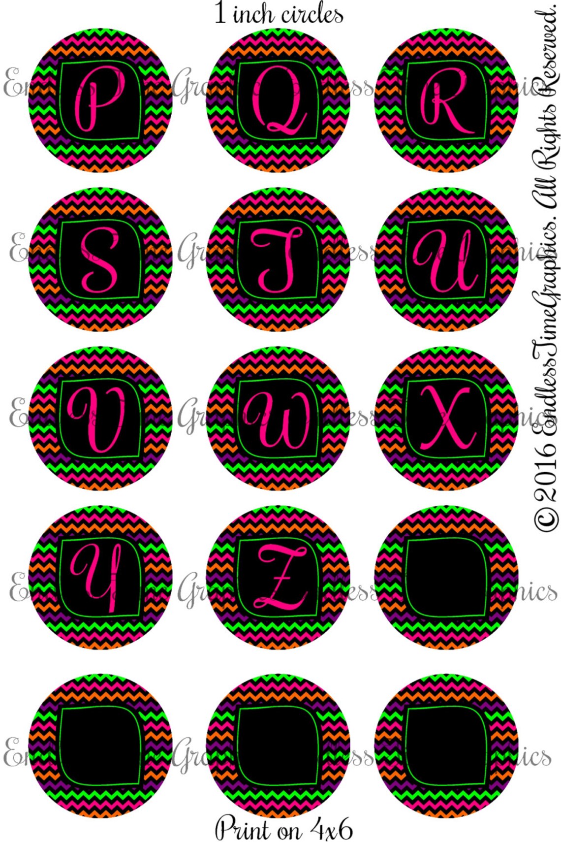 Neon Bottlecap Images. Initial Digital Bottle Cap. 1 Inch Circle ...