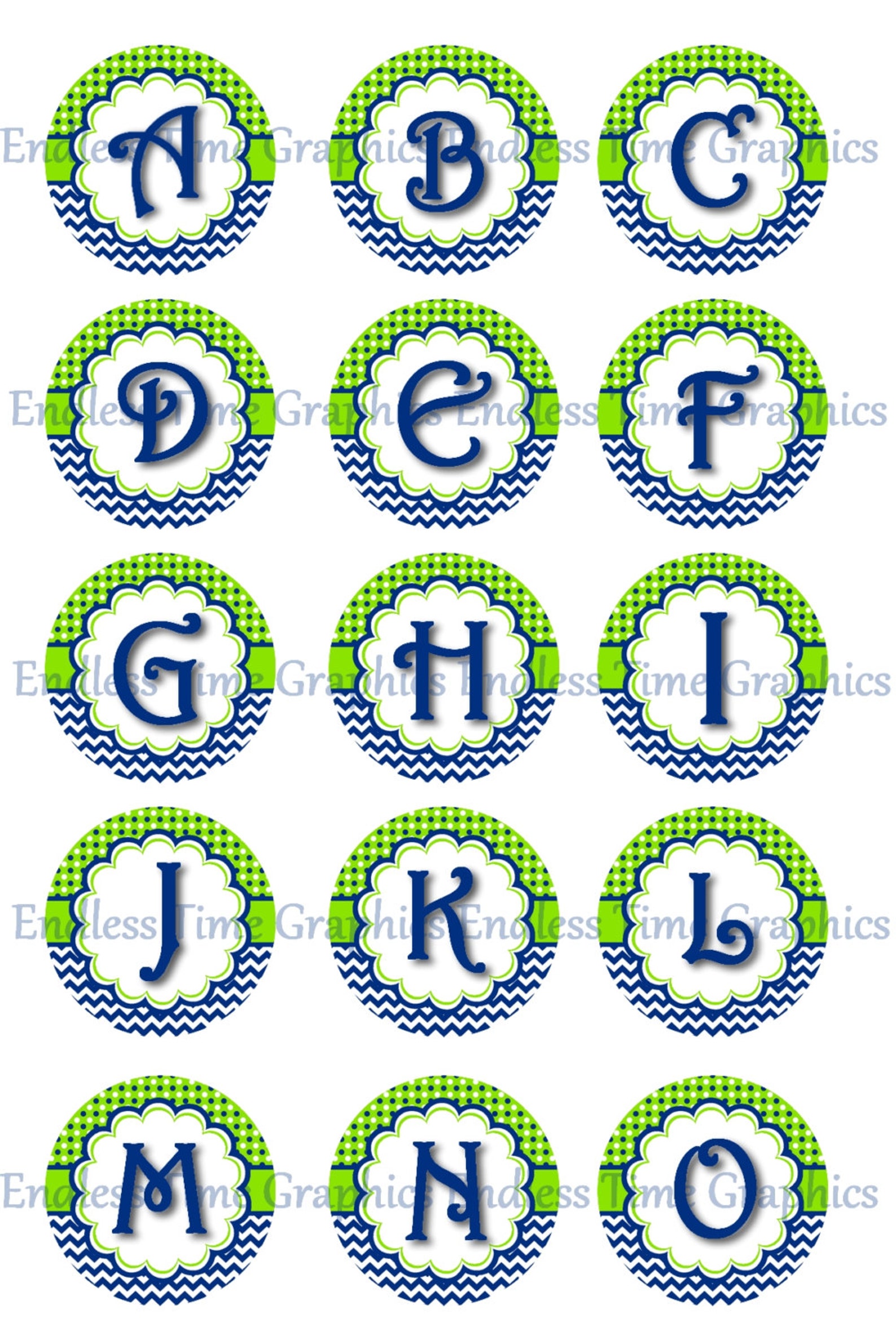 Alphabet Bottle Cap Images ~*DIGITAL*~ Blue and Green Polka Dot Chevron ...