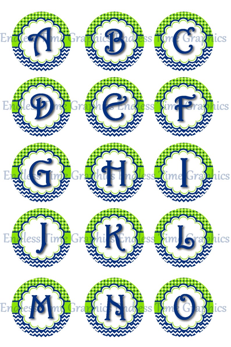 Alphabet Bottle Cap Images ~*DIGITAL*~ Blue and Green Polka Dot Chevron ...