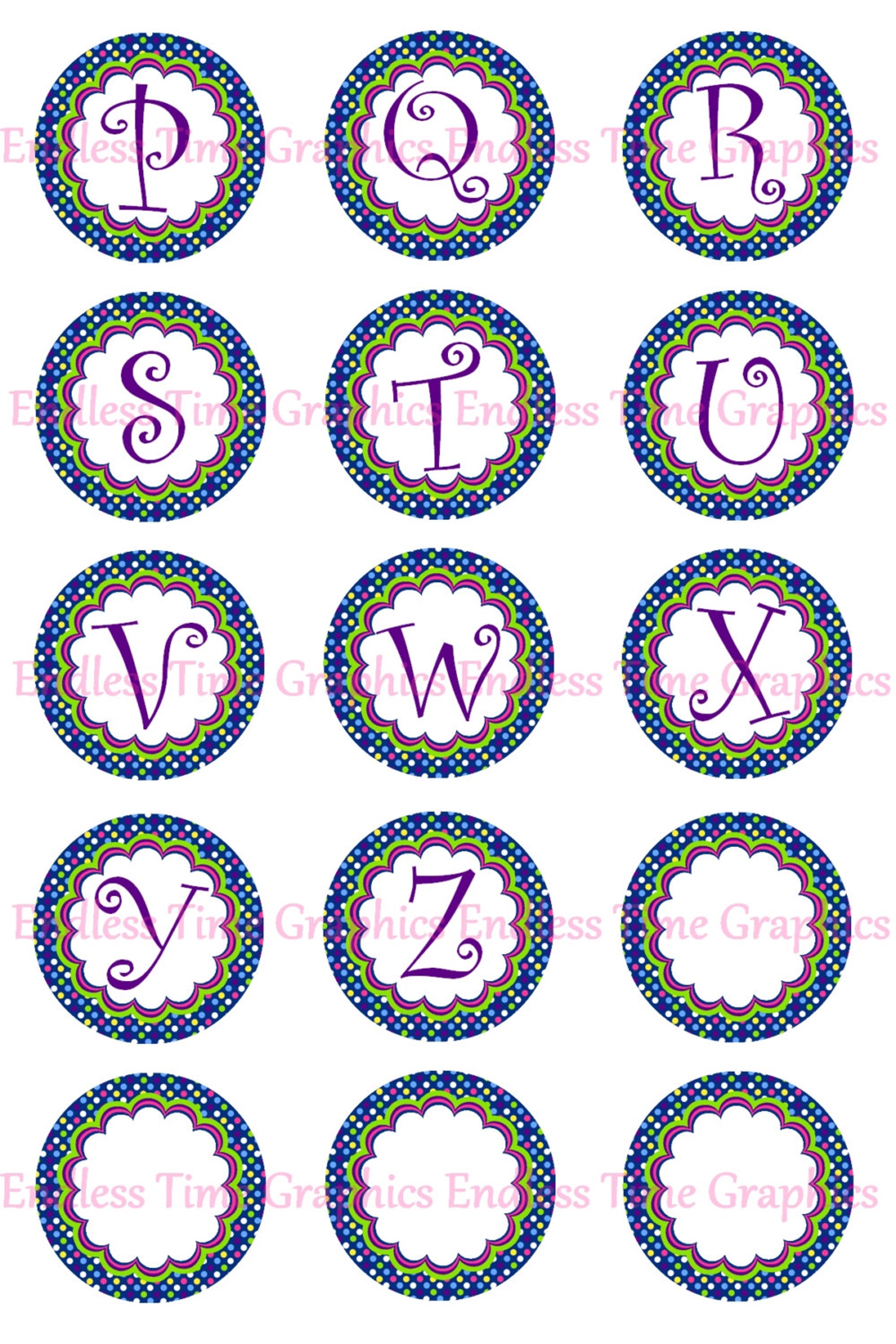 Alphabet Bottle Cap Images DIGITAL Colorful Polka Dots - Etsy