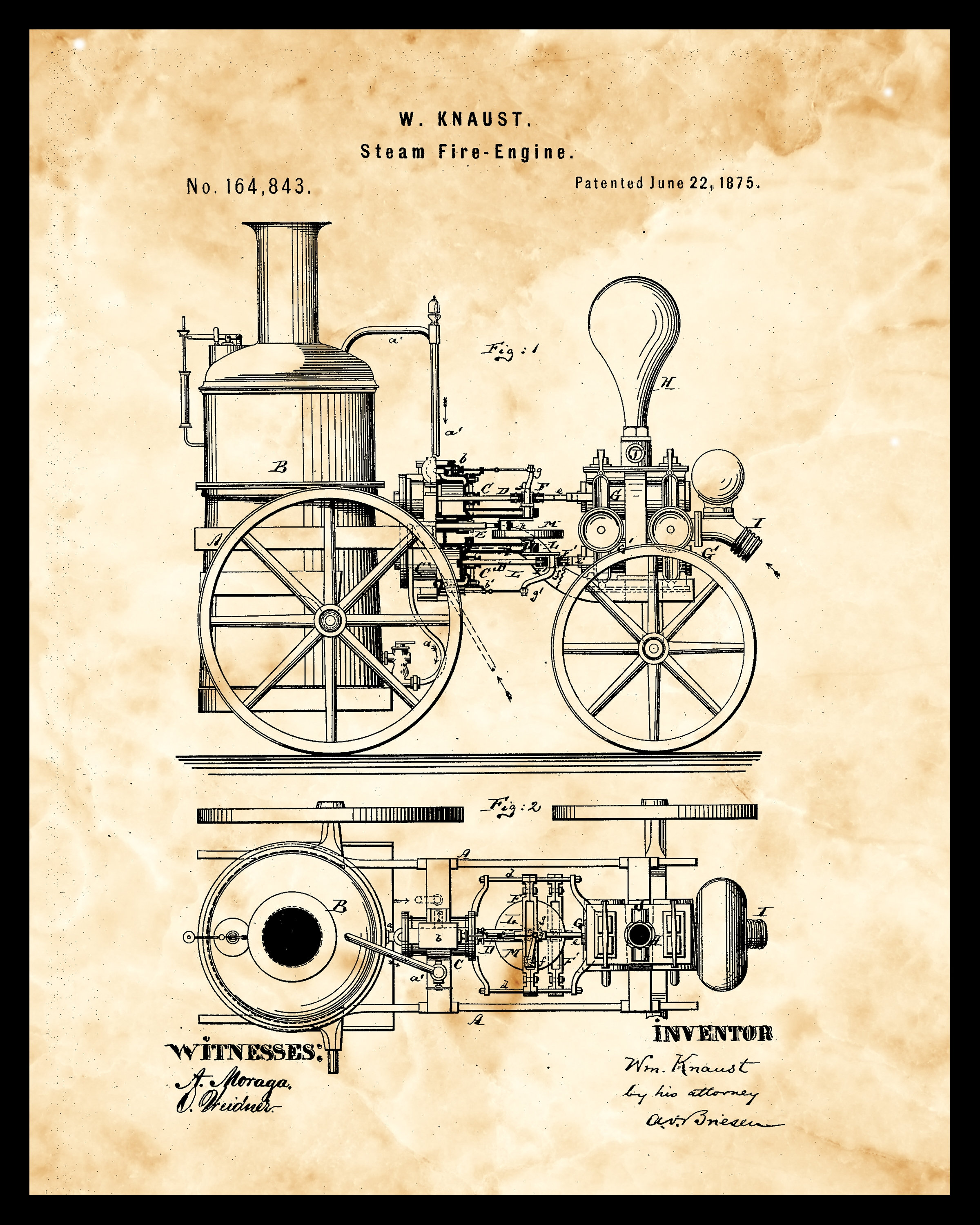 Steam Fire Engine 1875 Patent Printable, Fire Brigade Art, Firefighter ...