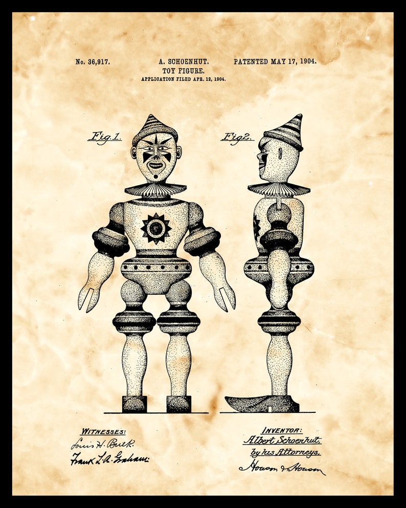 Schoenhut Clown Patent Print 1904, Children's Decor, Patent Art Gift ...