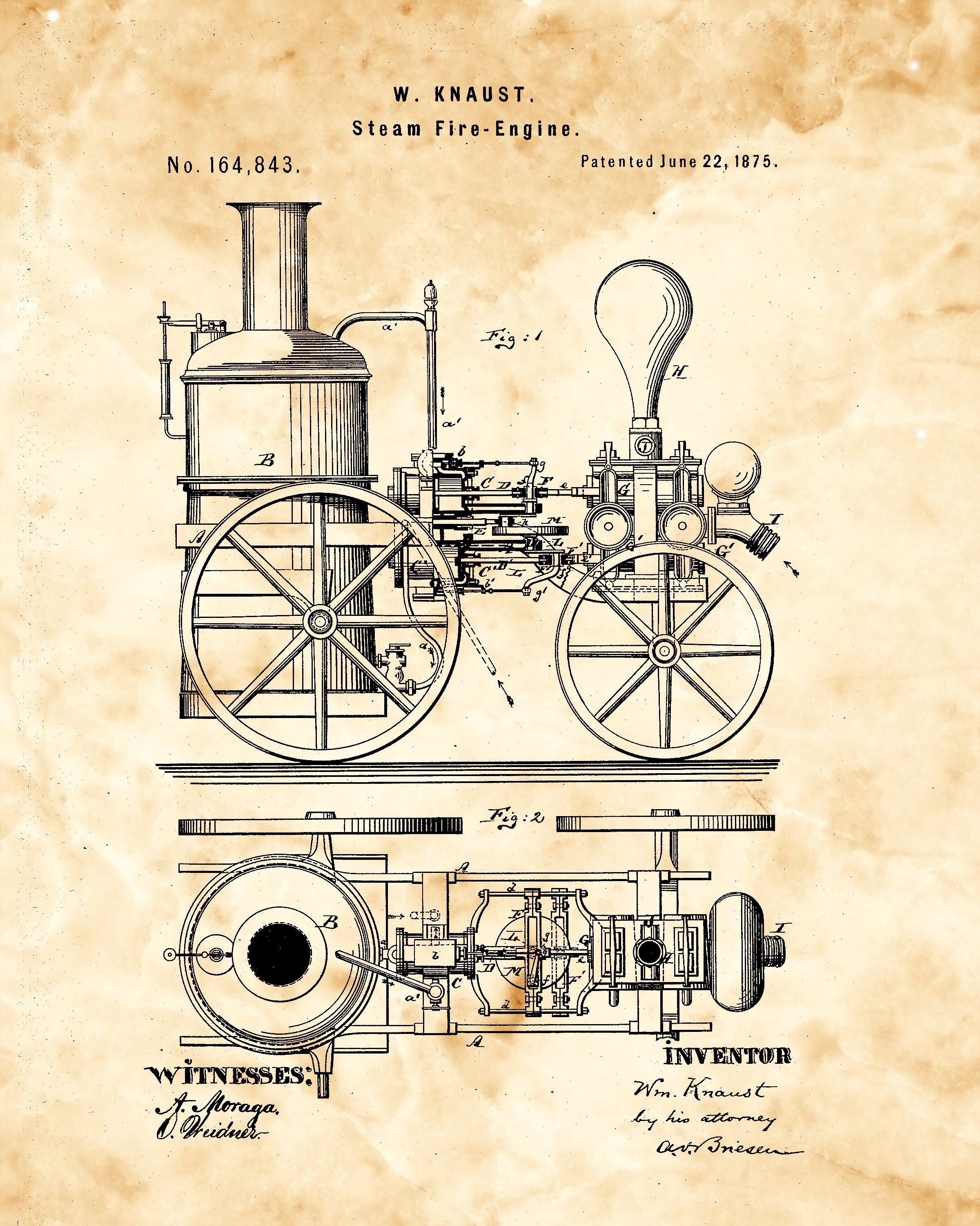 Steam Fire Engine 1875 Patent Printable, Fire Brigade Art, Firefighter ...