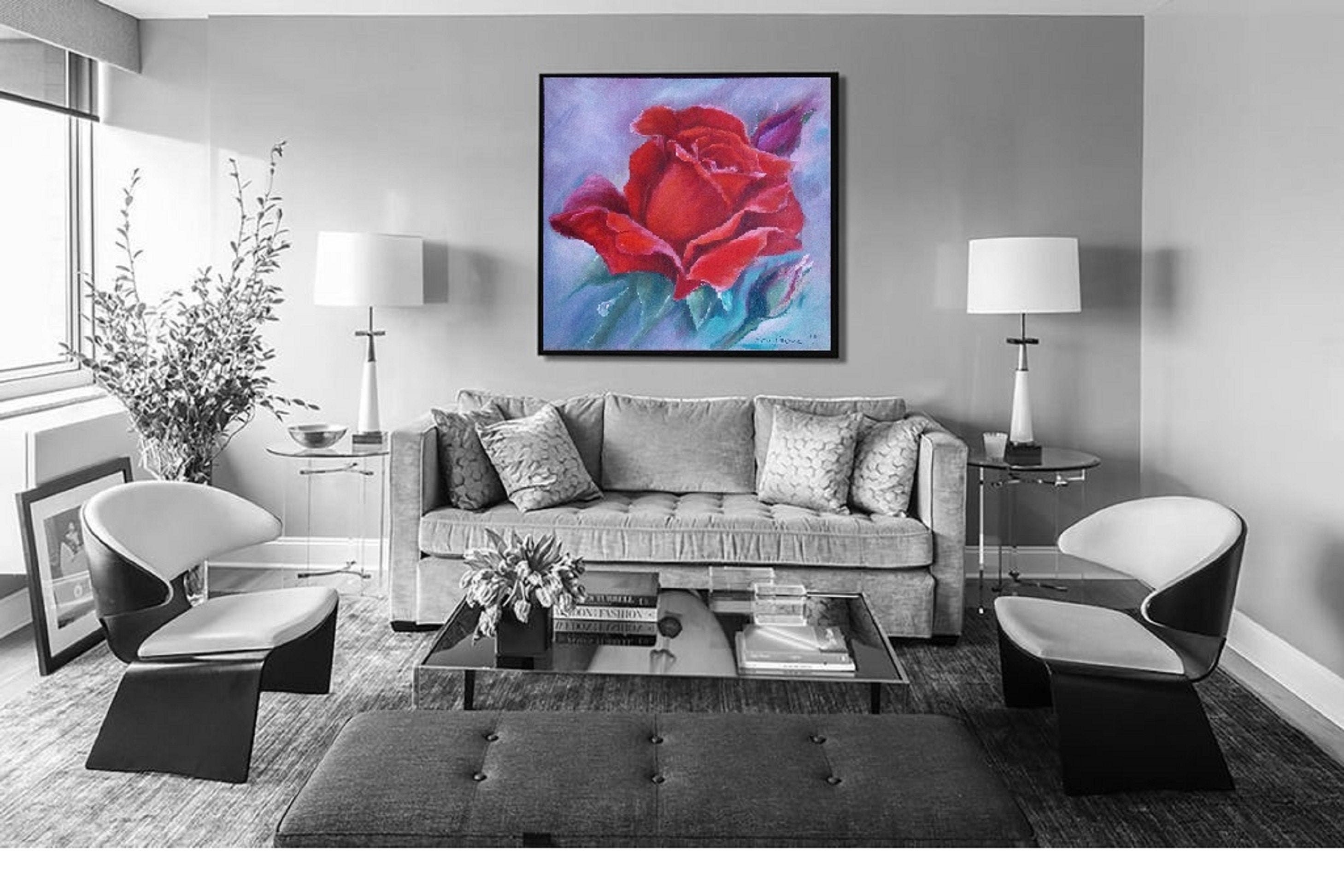 Red Rose Painting on Canvas Floral Modern Art Enlarged Flower Wall Home ...