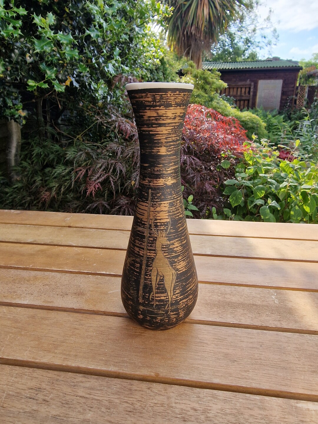 Vintage Vase, Black and Gold With Stag Design. Made Bavaria, West ...