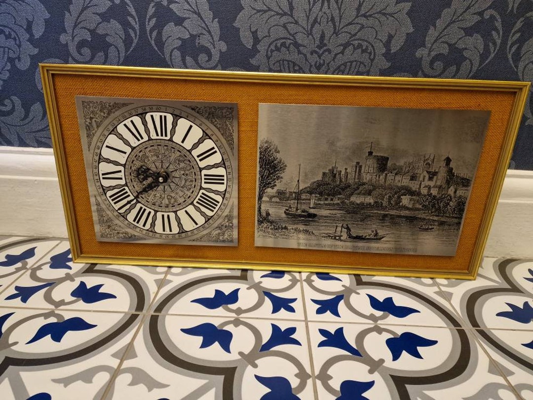 Fantastic Vintage Silver Metal Etching Clock With Windsor Castle Design ...