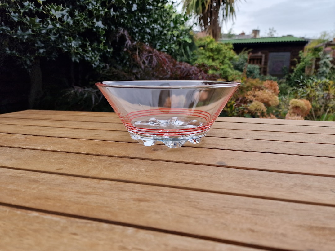 Large Vintage Italian Glass Bowl With Red Stripe Design. - Etsy