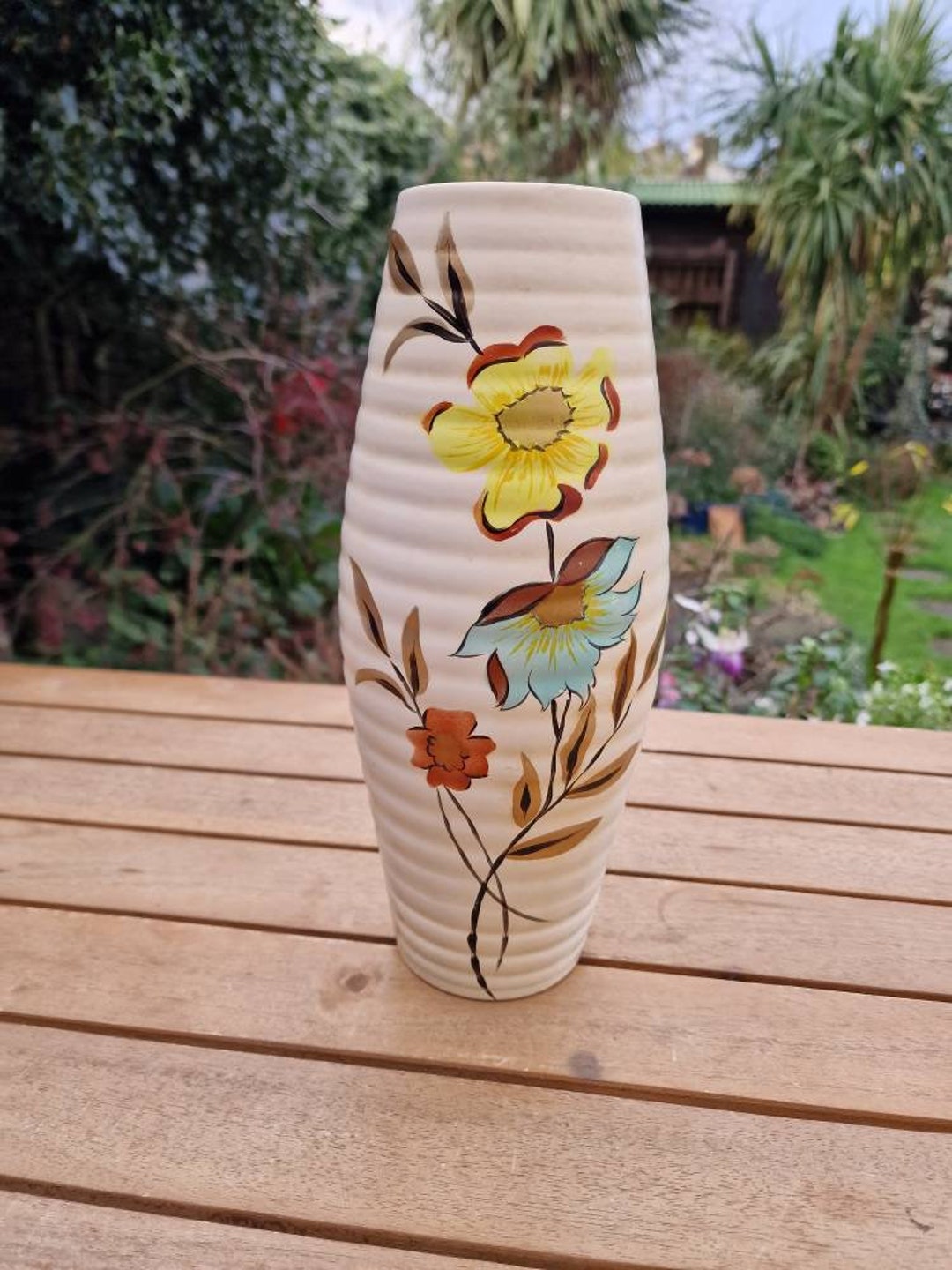 Vintage Vase by Ellgreave Pottery, 'rhapsody' Design With Ribbed Effect ...
