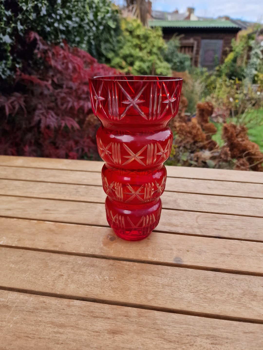 Vintage Cut Glass Vase in Stunning Red Colour. - Etsy