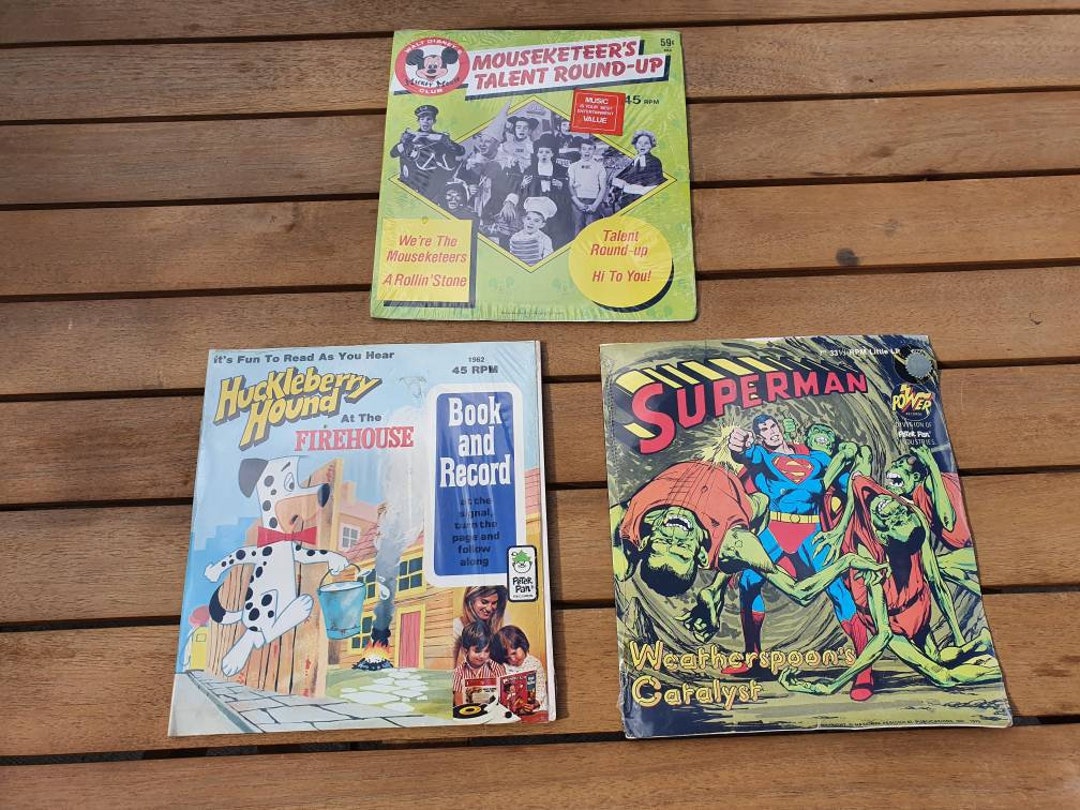 Vintage 7" Audio Comic: Superman, Huckleberry Hound, Mousketeers (1960 ...