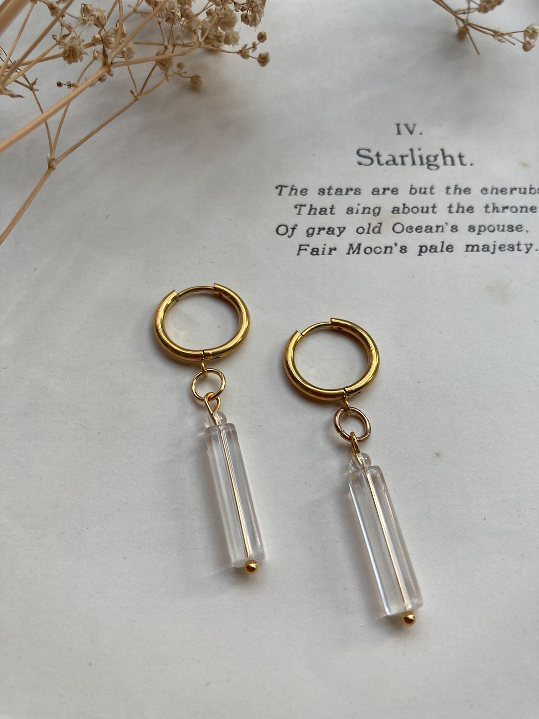See-through Translucent Czech Glass Minimalist Earrings Gold Plated ...