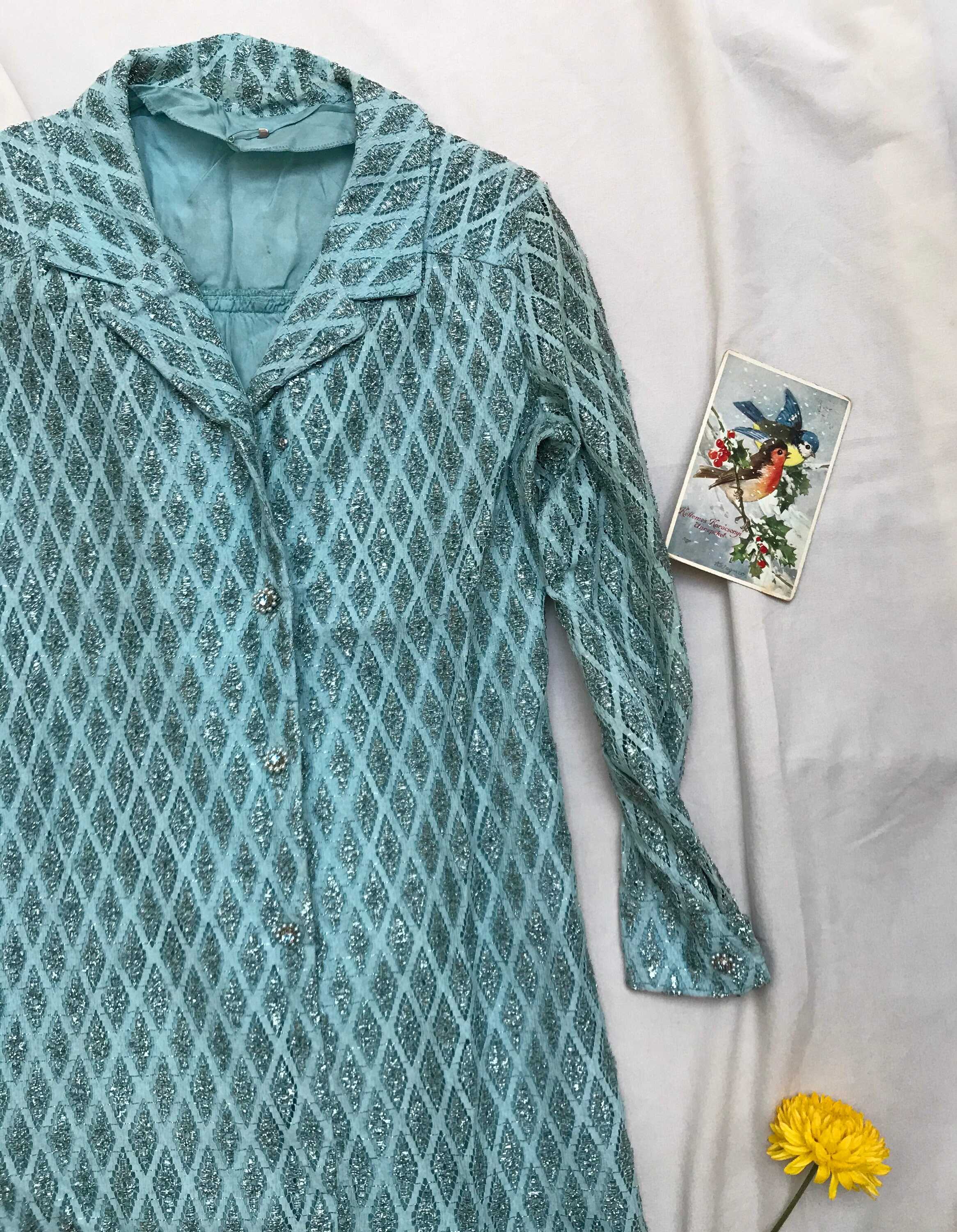 Vintage 60s 1960s metallic baby blue silver pearl geometrical | Etsy