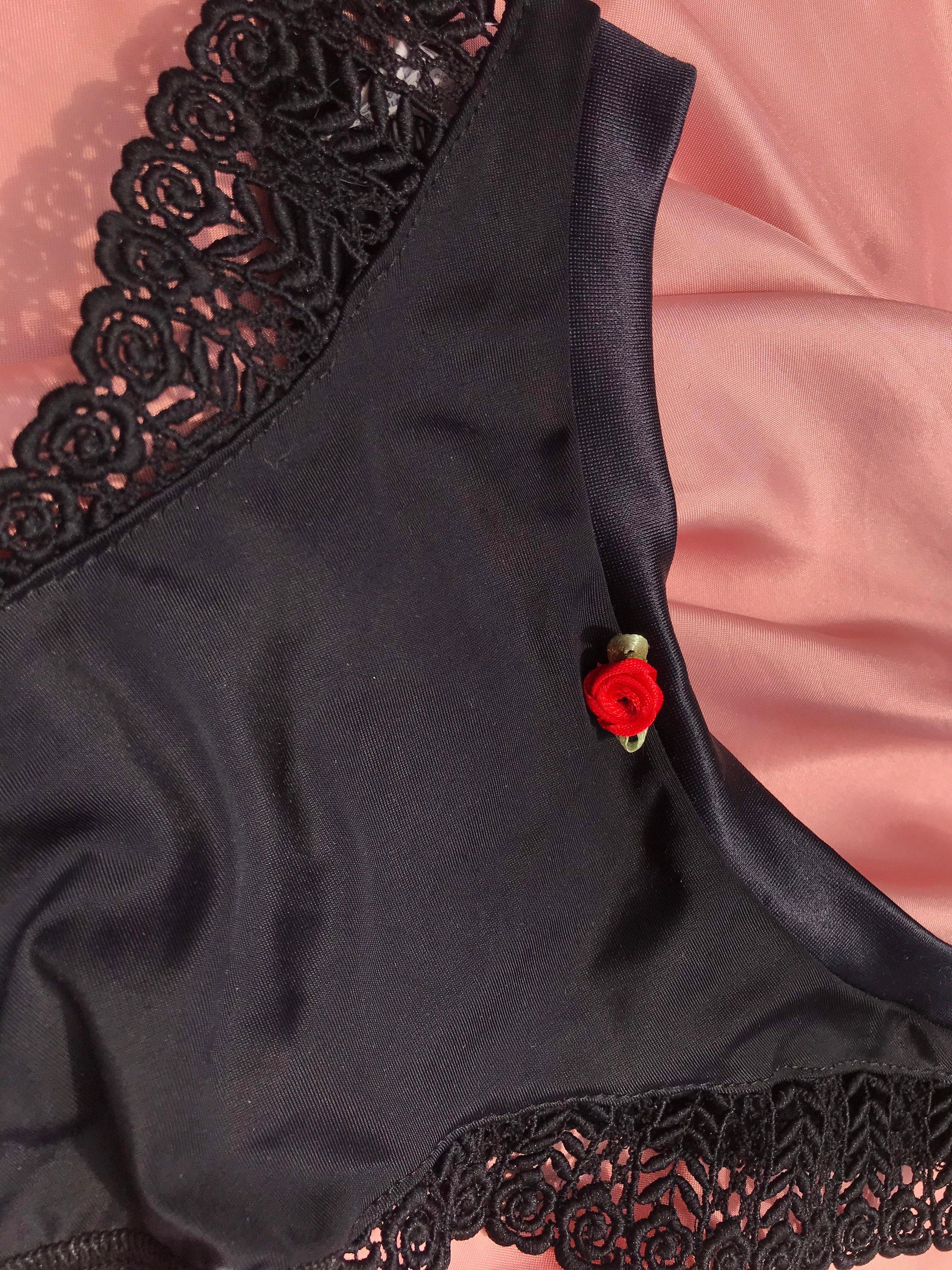 Deadstock Vintage High Leg High Waisted Retro 90s Lace Black Thongs ...