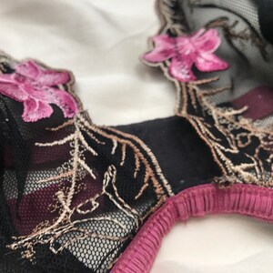 Pretty Black Mesh and Fuschia Pink Magenta Embroidered Designer Bra ...