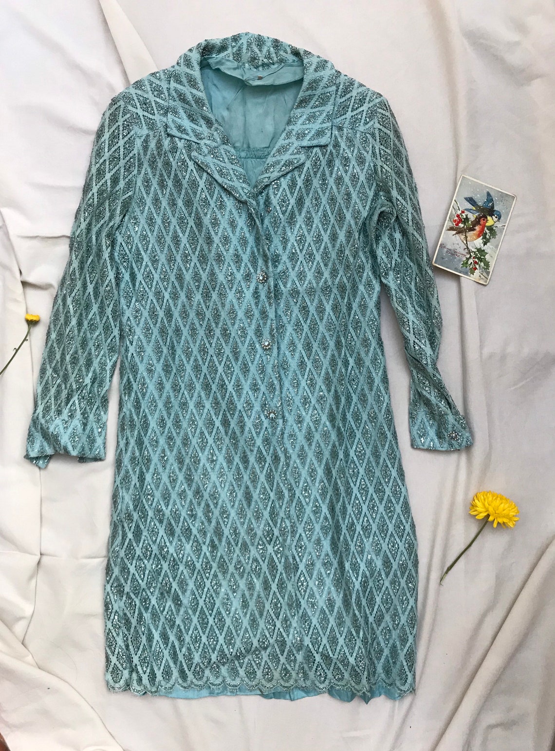 Vintage 60s 1960s metallic baby blue silver pearl geometrical | Etsy