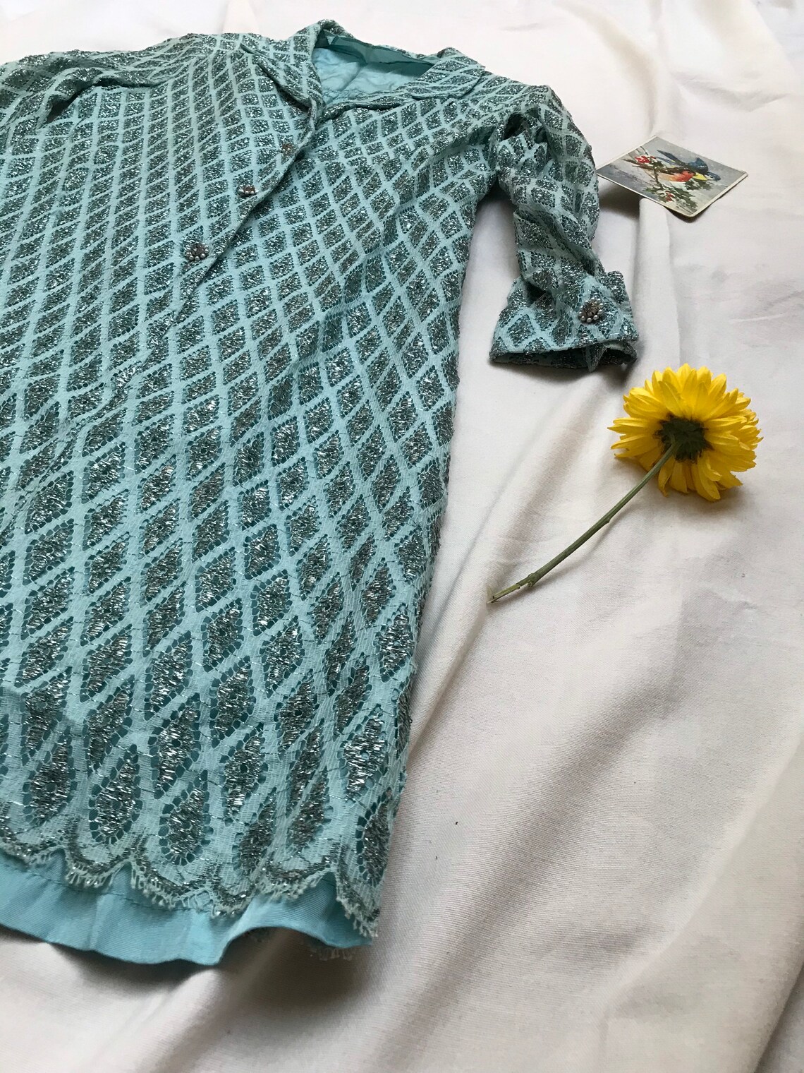 Vintage 60s 1960s metallic baby blue silver pearl geometrical | Etsy