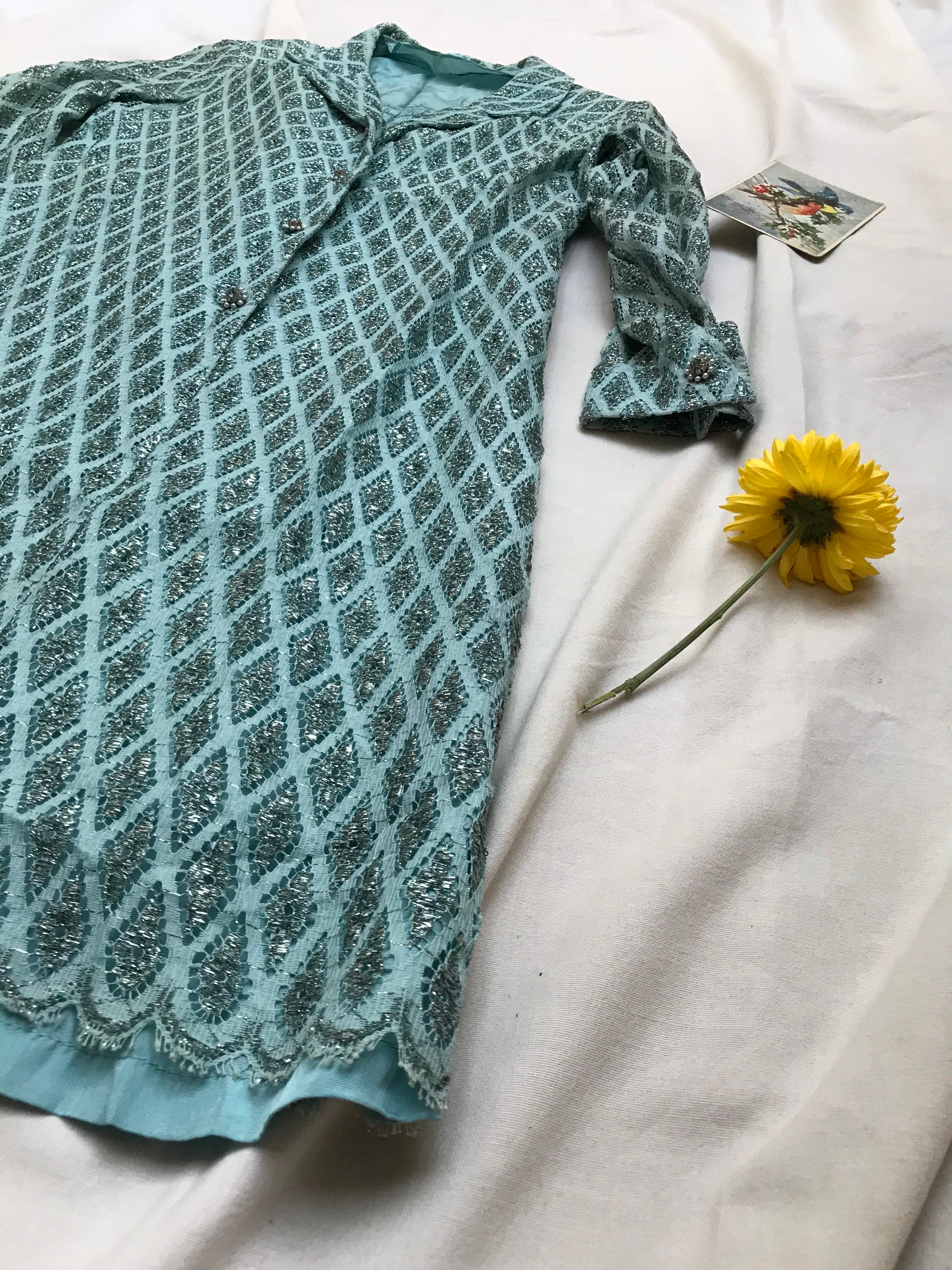 Vintage 60s 1960s metallic baby blue silver pearl geometrical | Etsy