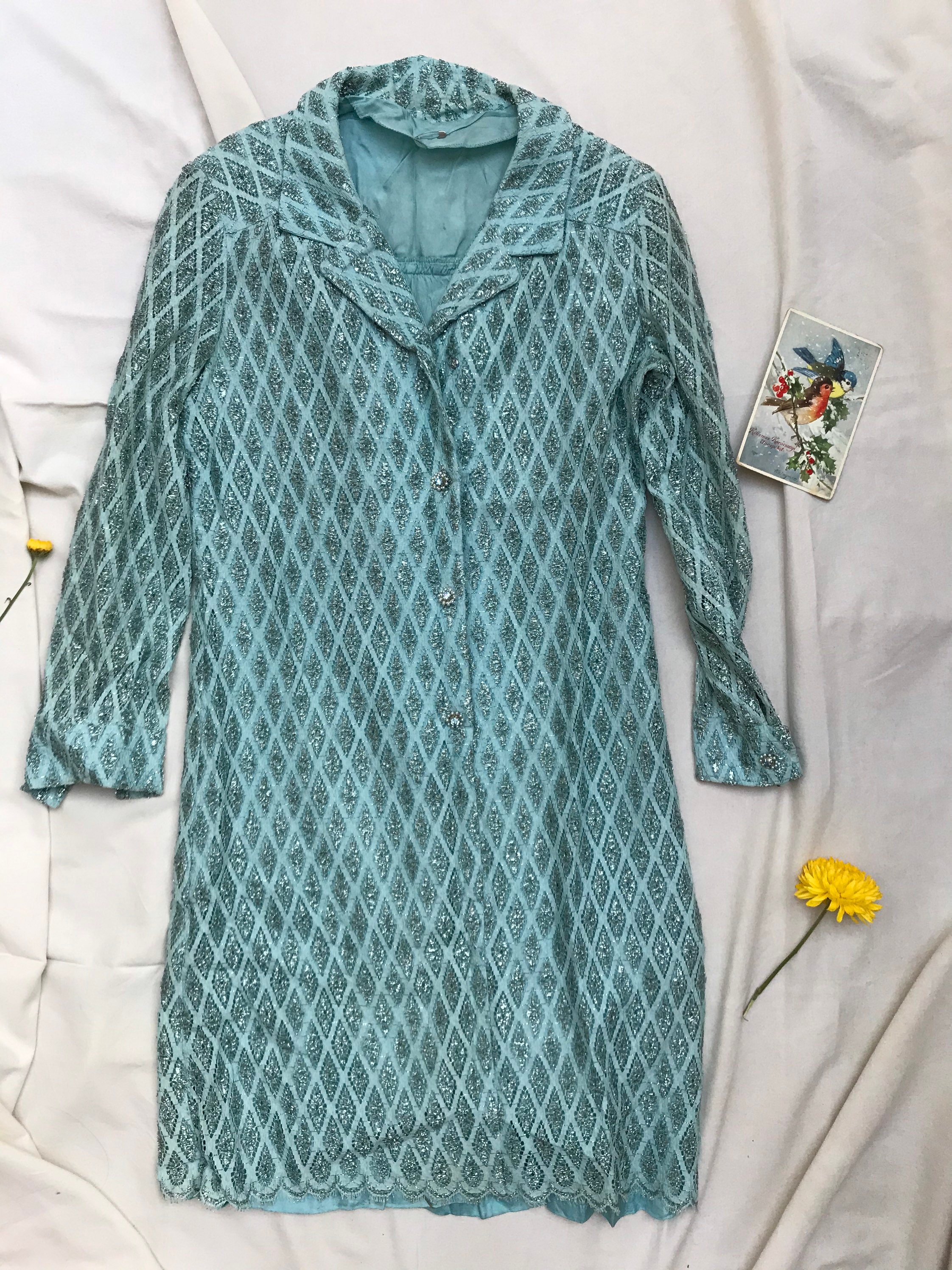 Vintage 60s 1960s metallic baby blue silver pearl geometrical | Etsy